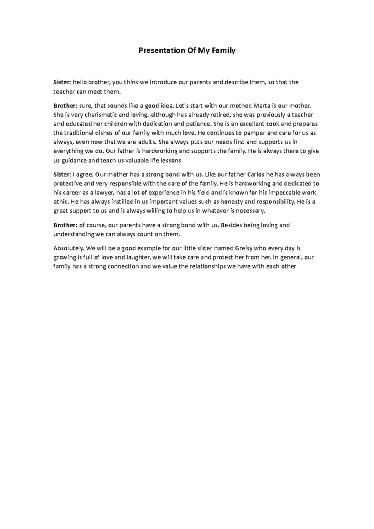 Presentation Of My Family semana 07 - Presentation Of My Family Sister ...