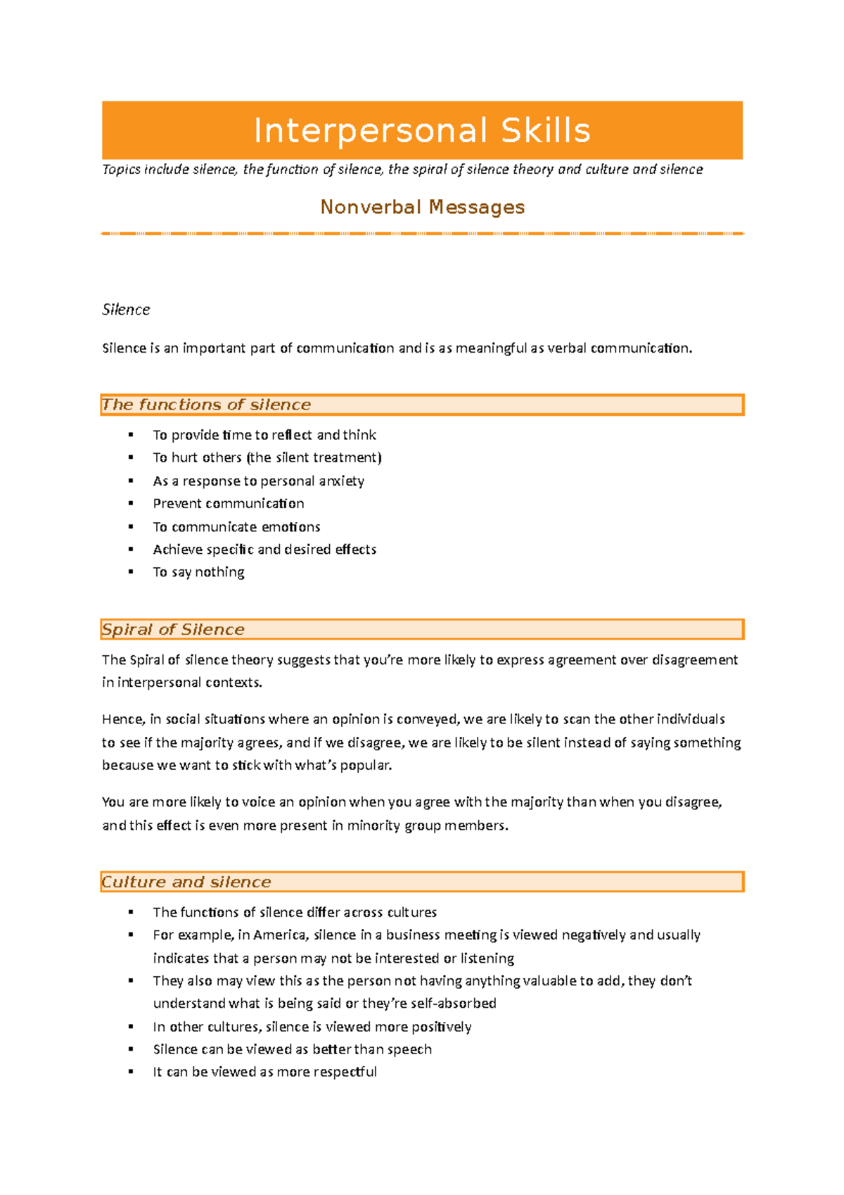 Interpersonal Skills 5 - Interpersonal Skills Topics include silence ...