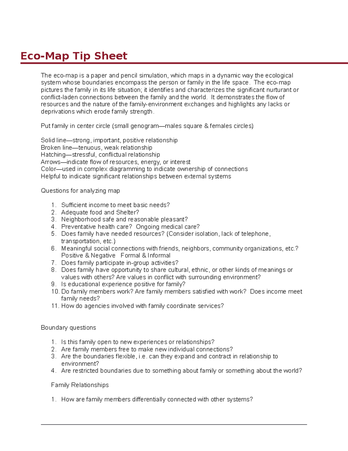 Eco Map Tip Sheet - Eco-Map Tip Sheet The eco-map is a paper and pencil ...