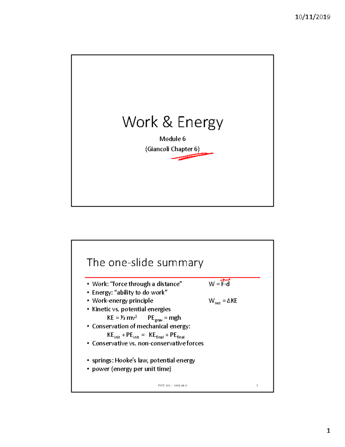 Module 6 - Energy-and-Work post lecture - Work & Energy Module 6 ...