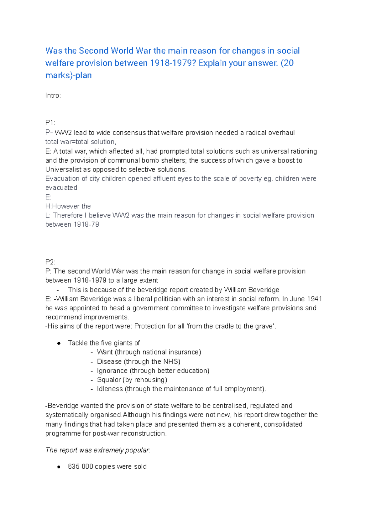 Welfare provision between 1918-1979 - Was the Second World War the main ...