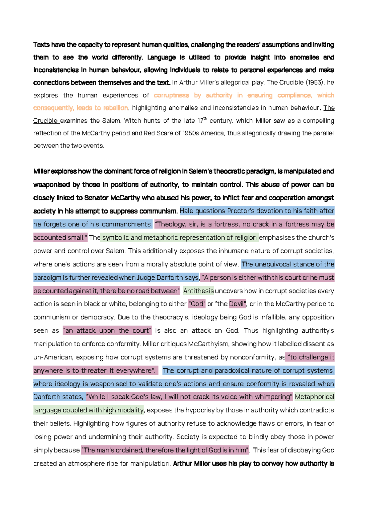 Common mod - crucible essay - Texts have the capacity to represent ...