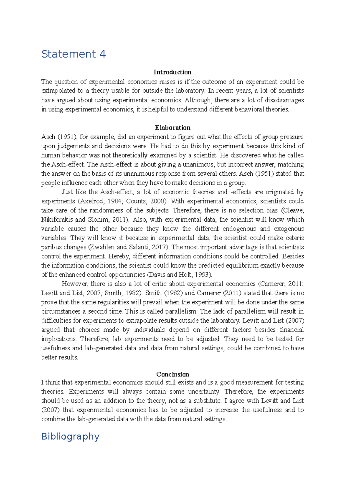 Short Statement 4 - Statement 4 Introduction The question of ...