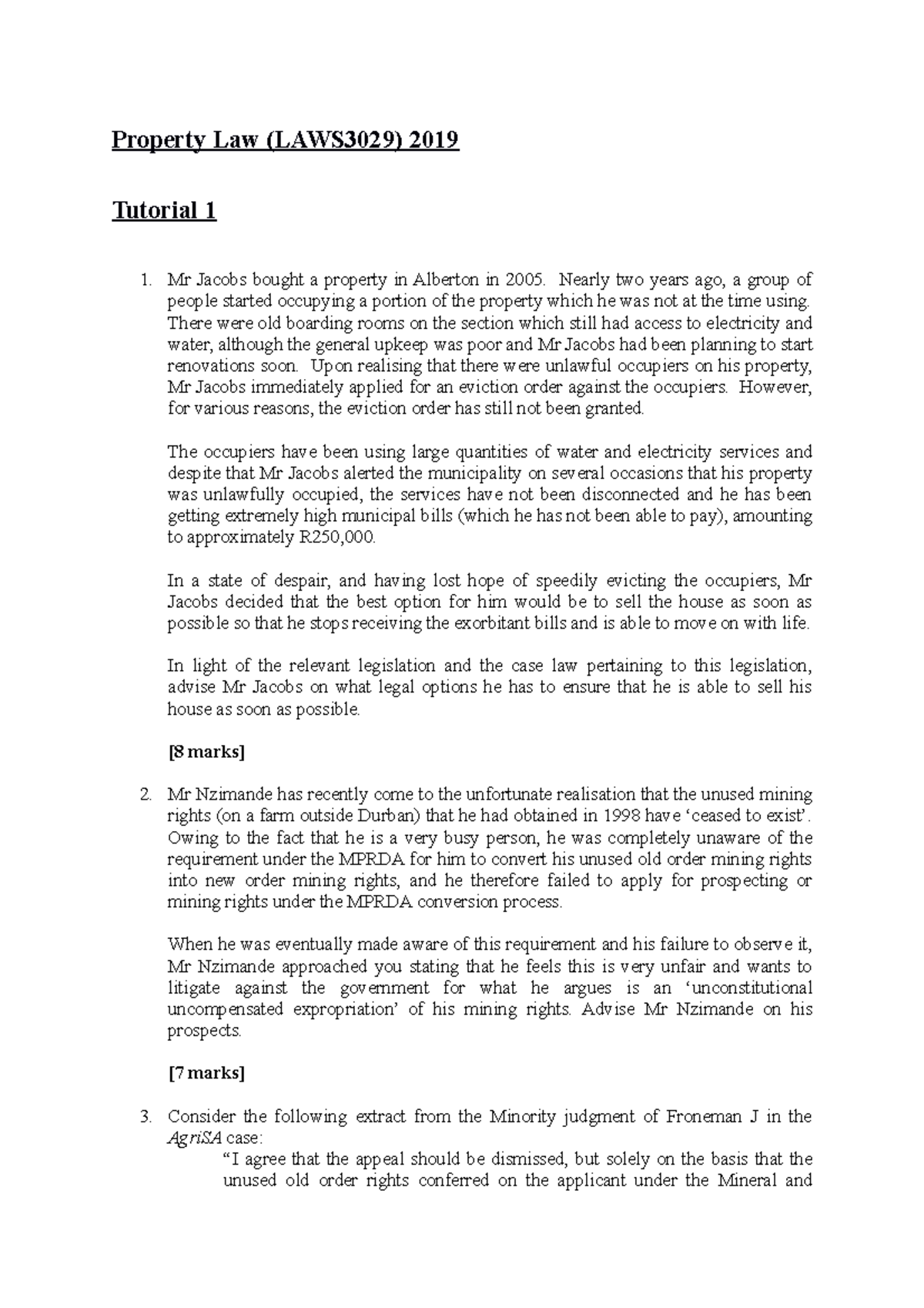 Property Law Tutorial 1 - Property Law (LAWS3029) 2019 Tutorial 1 1. Mr ...