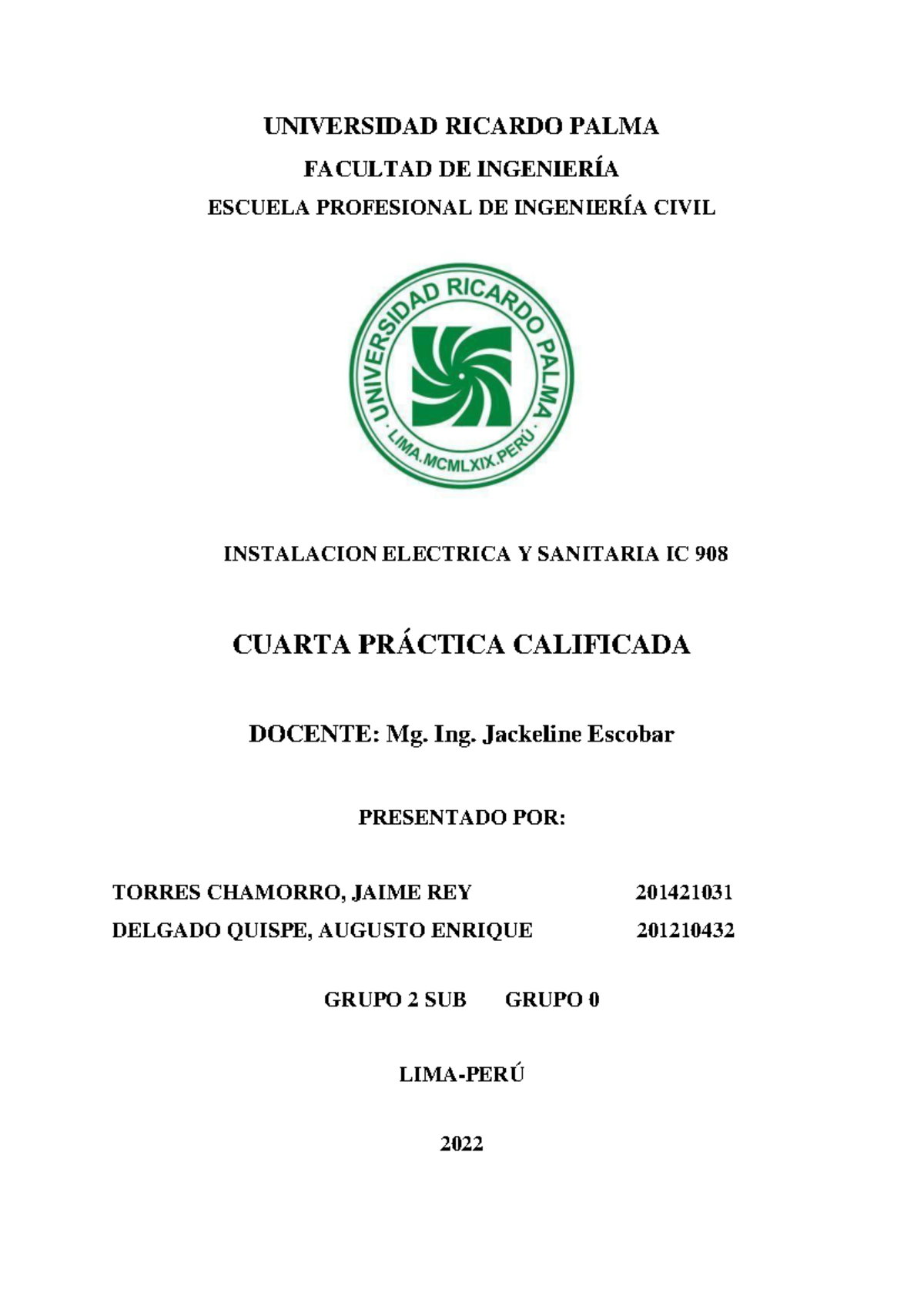 Proyecto Final - UNIVERSIDAD RICARDO PALMA FACULTAD DE INGENIERÍA ESCUELA PROFESIONAL DE ...