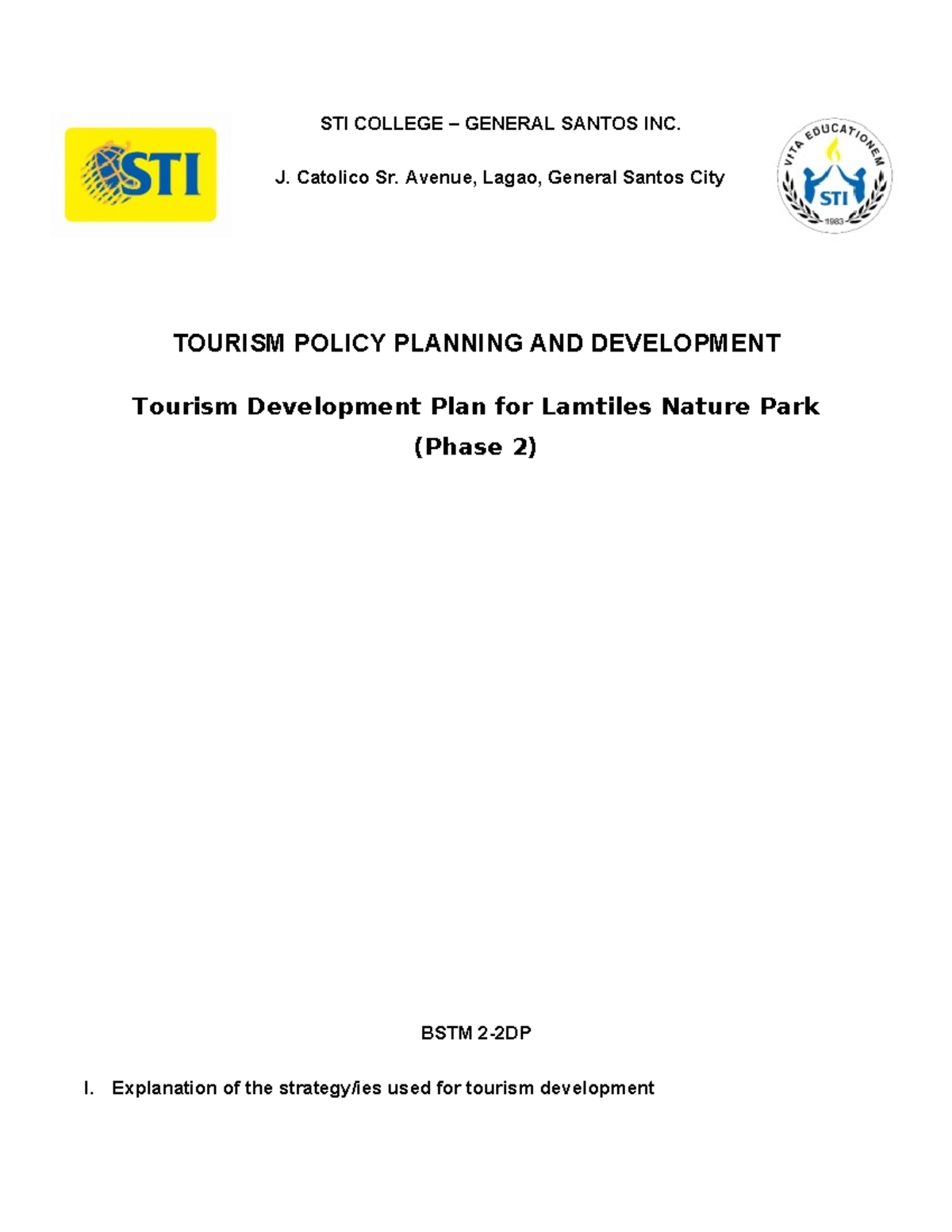 Policy-phase 2 - tourism policy - STI COLLEGE – GENERAL SANTOS INC. J ...