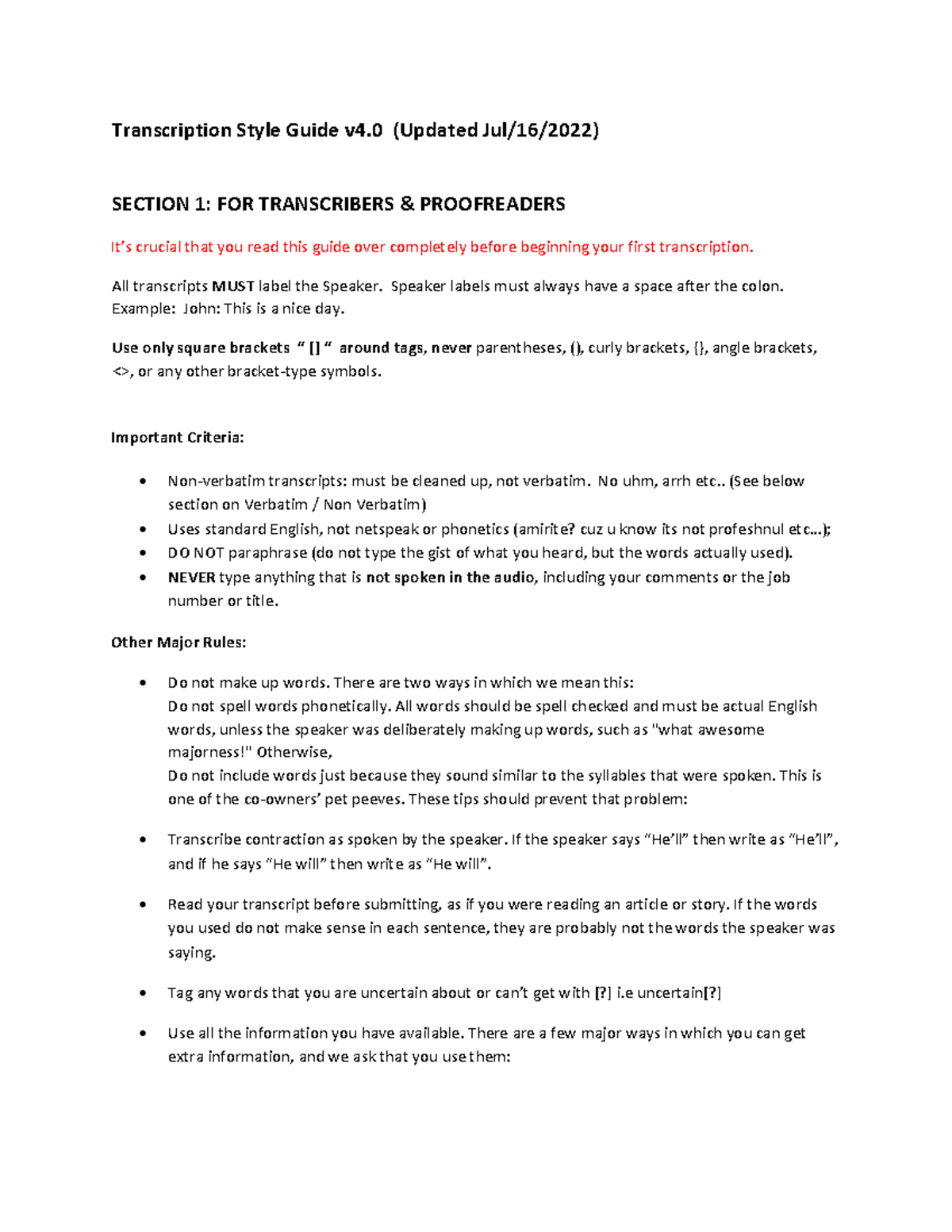 Transcriptionformat - Transcription notes - Transcription Style Guide ...