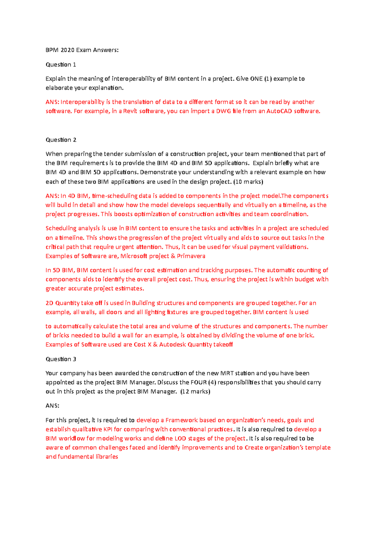 BPM 107 Exam revision and answer - BPM 2020 Exam Answers: Question 1 ...