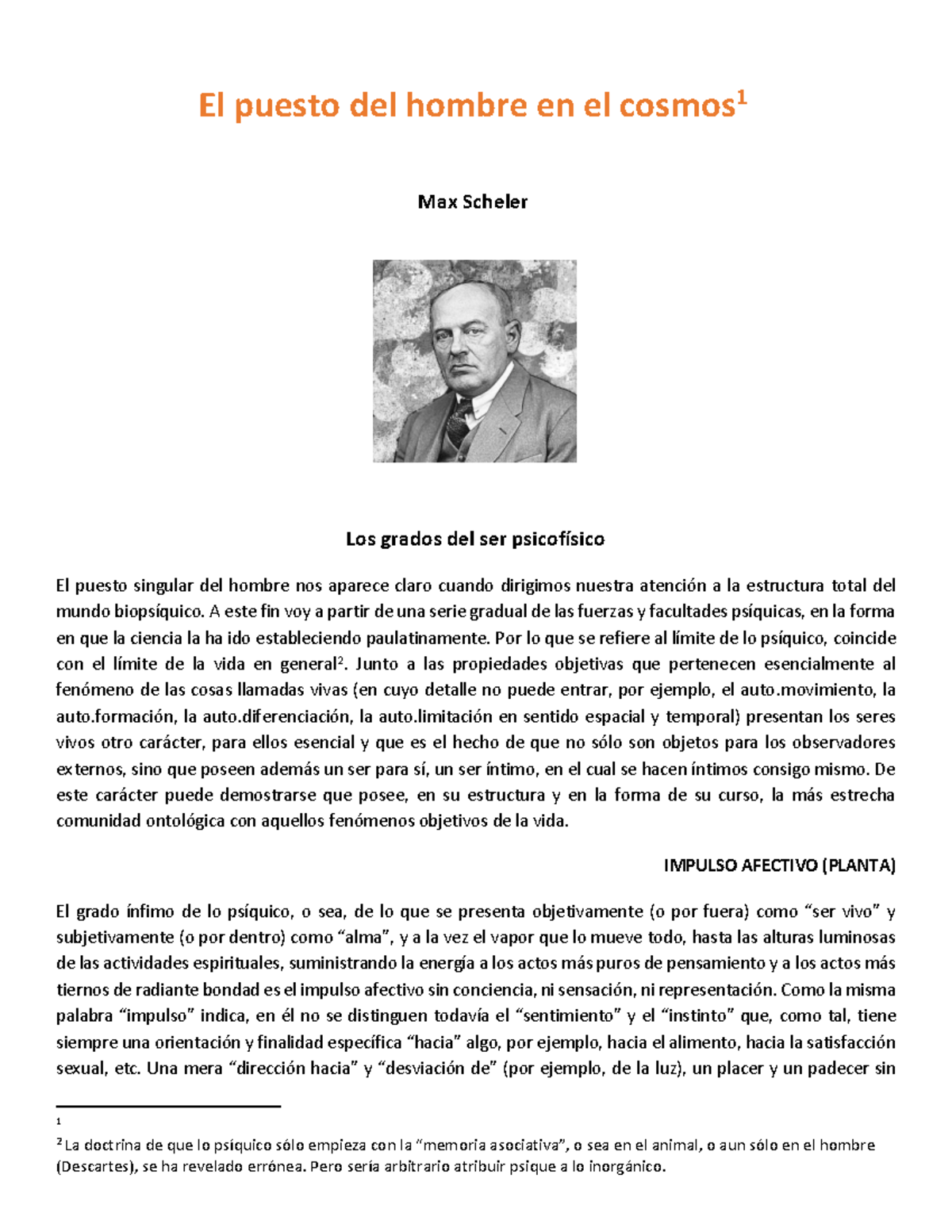 El puesto del hombre en el cosmos Scheler - El puesto del hombre en el ...