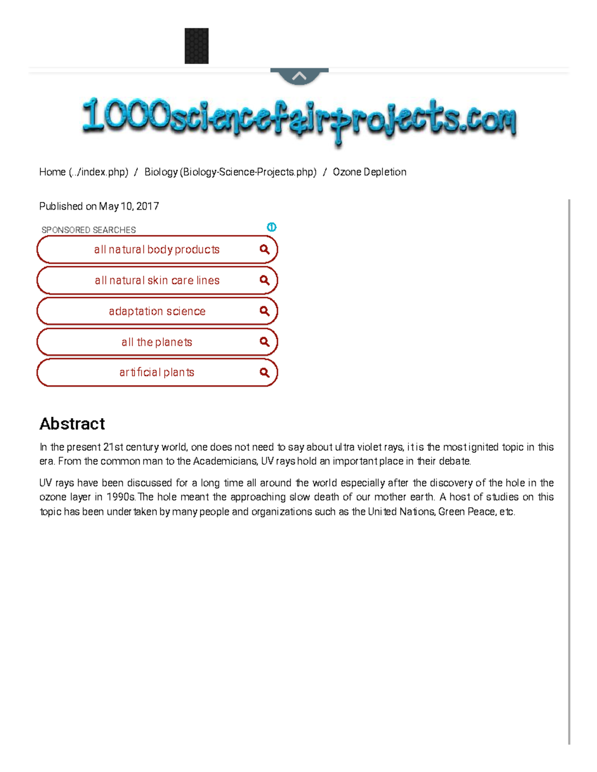 Ozone Depletion Biology Science Fair Project Ideas - Home (../index ...