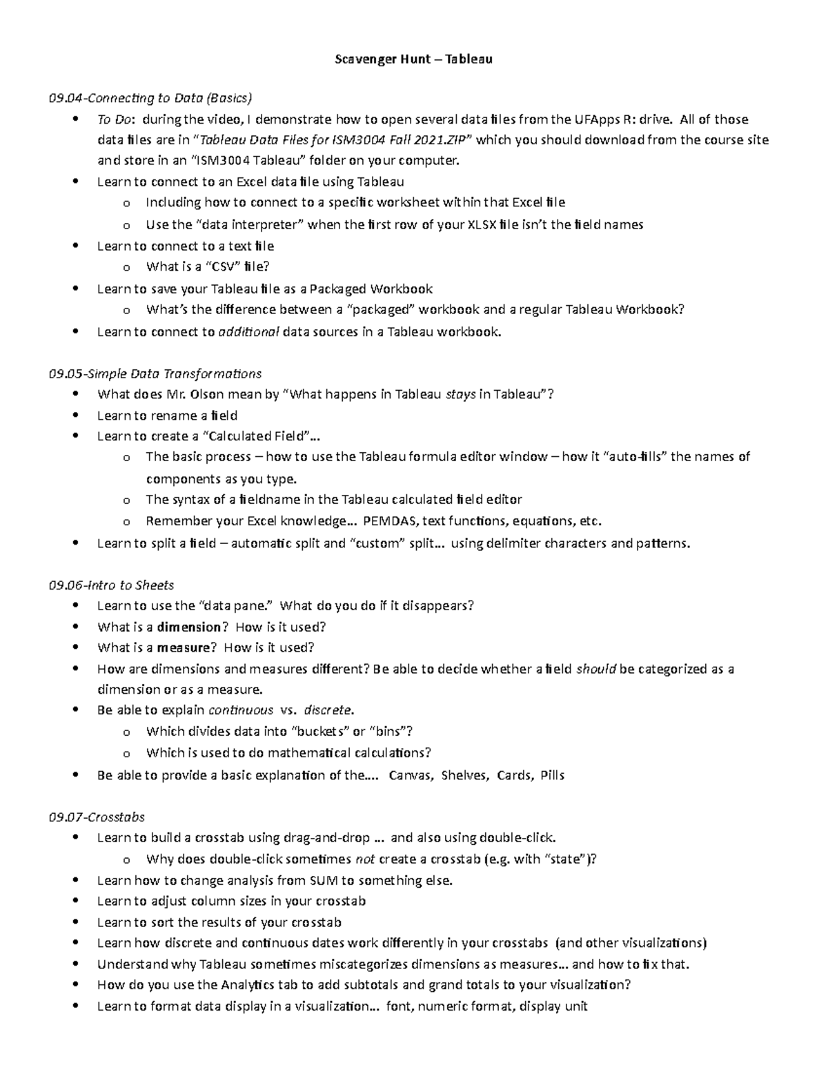 Scavenger Hunt 09-Tableau - Scavenger Hunt – Tableau 09-Connecting to ...