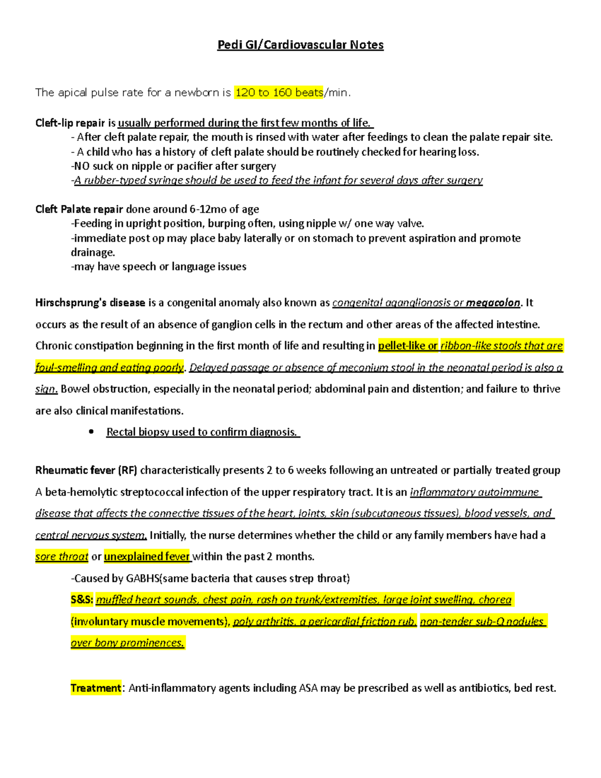 Pedi GI:cardio notes - Pedi GI/Cardiovascular Notes The apical pulse ...