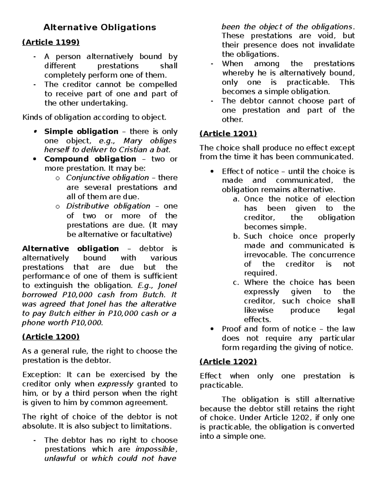 Alternative-Obligations - Alternative Obligations (Article 1199) A ...