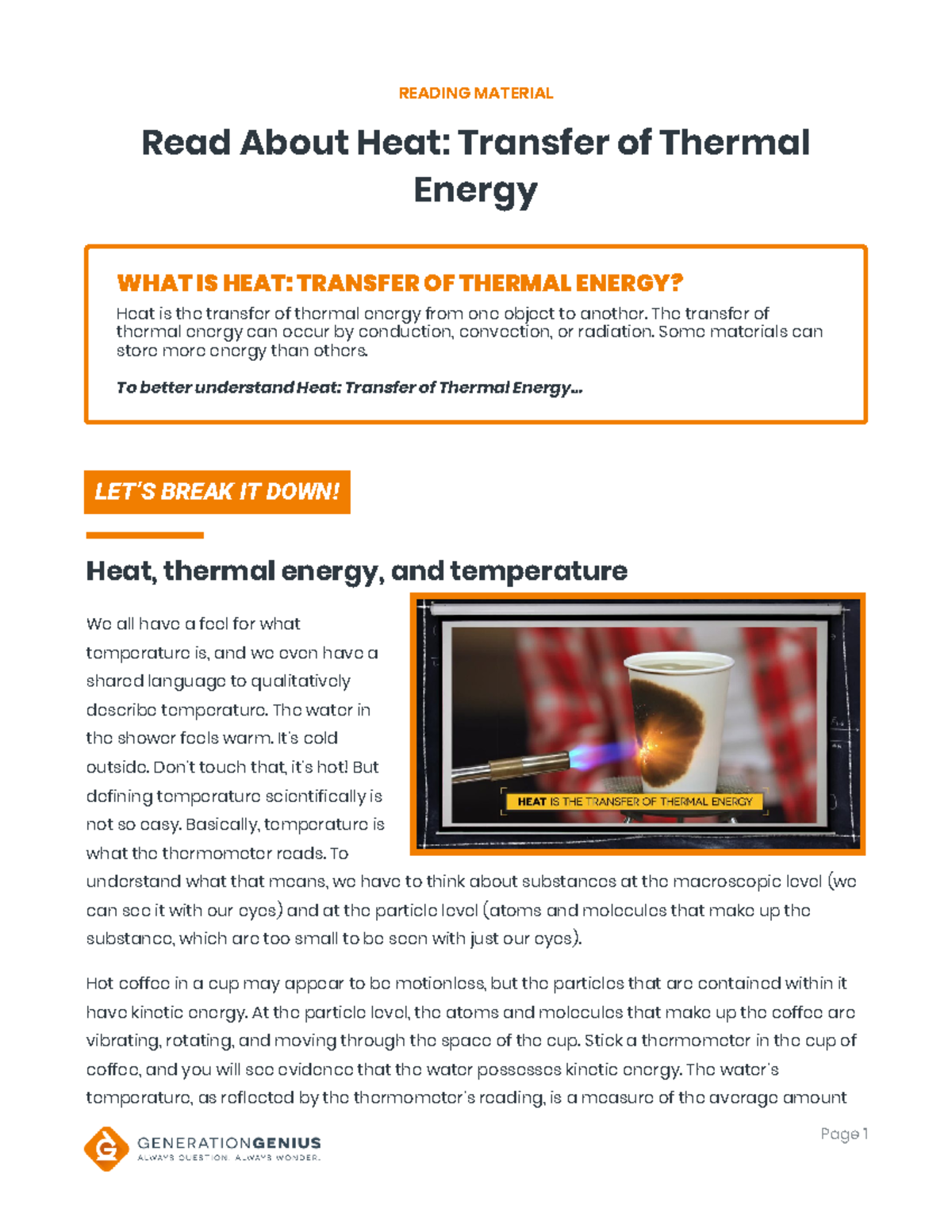 Heat transfer of thermal energy reading material grades 6 8 - READING ...