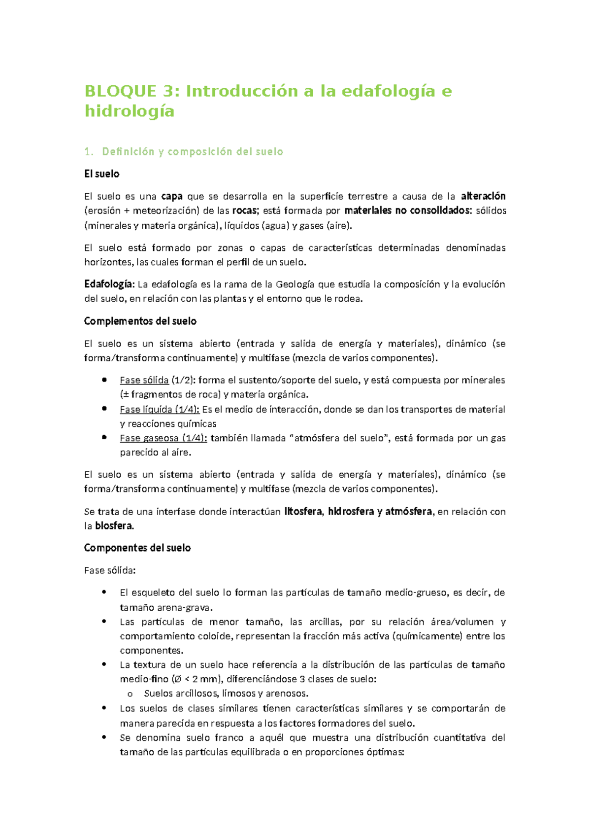 Bloque 3 Edafología e hidrología - BLOQUE 3: Introducción a la edafología e hidrología Defi ...