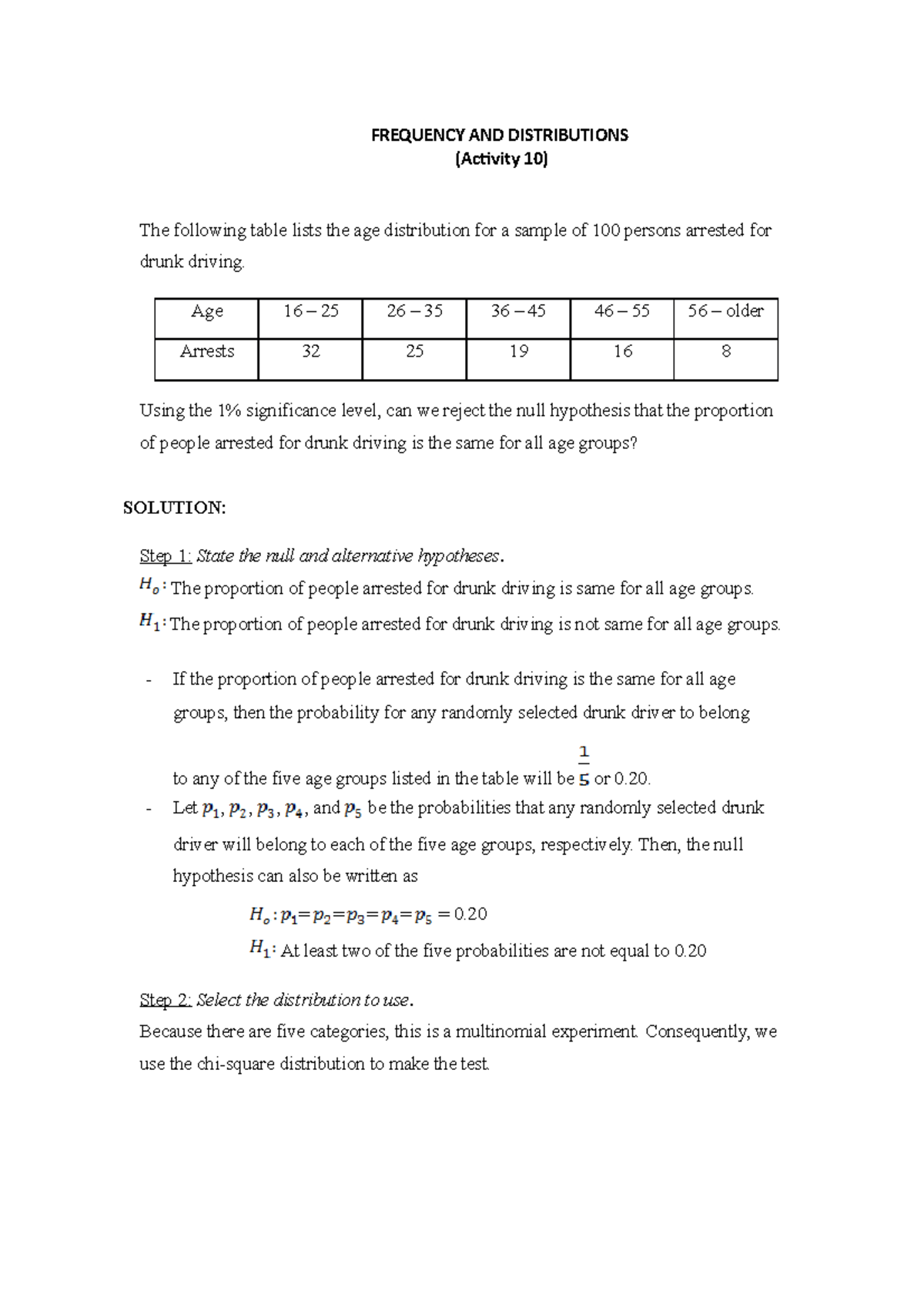 Frequency AND Distributions - FREQUENCY AND DISTRIBUTIONS (Activity 10) The following table ...