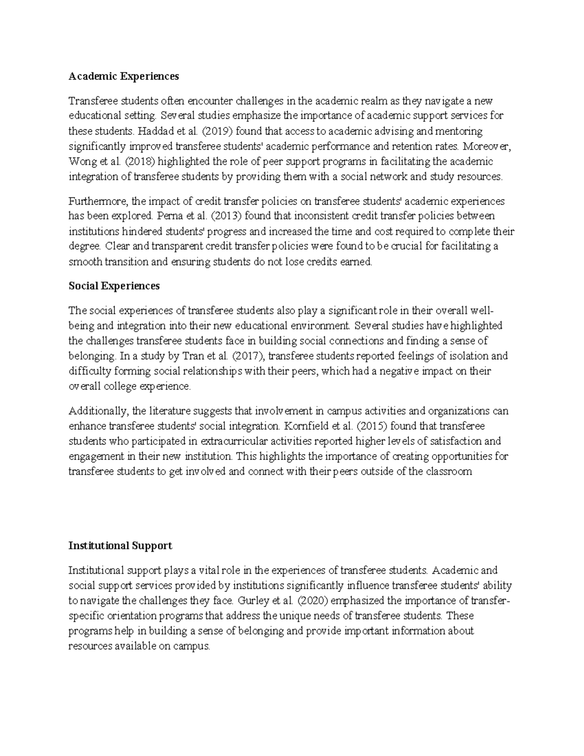 Academic-Experiences - Academic Experiences Transferee students often ...