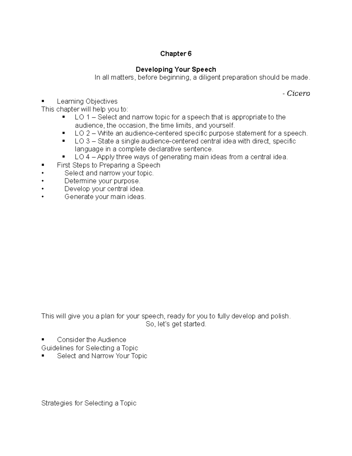 Developing Your Speech Chapter 6 Developing Your Speech In All Matters Before Beginning A