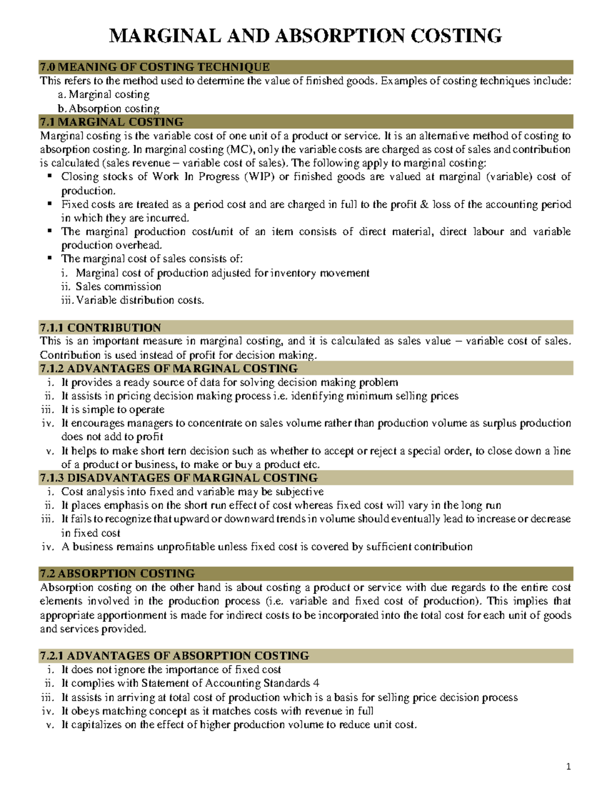 Marginal AND Absorption Costing (1) - MARGINAL AND ABSORPTION COSTING 7 ...