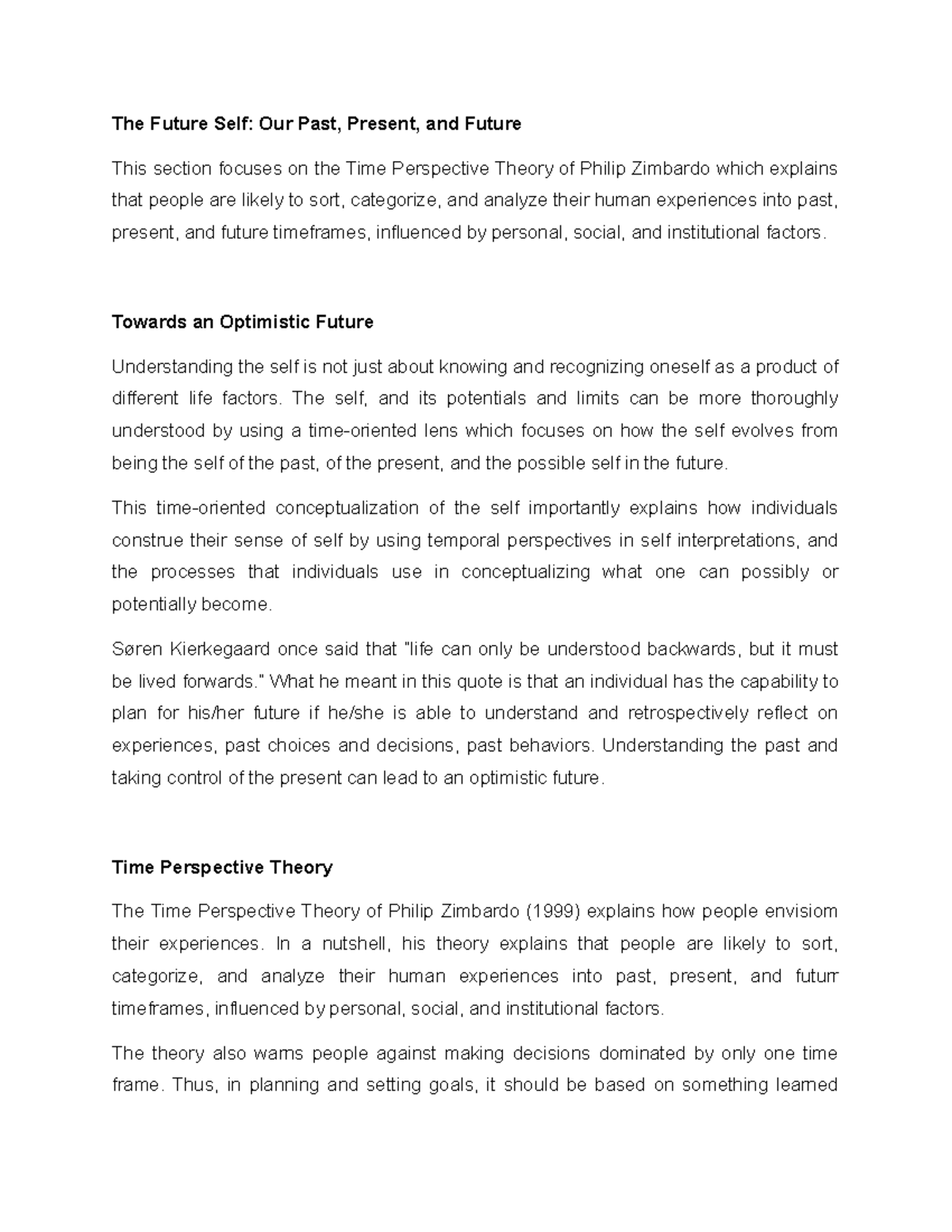 The Future Self Our Past, Present, and Future - Towards an Optimistic ...