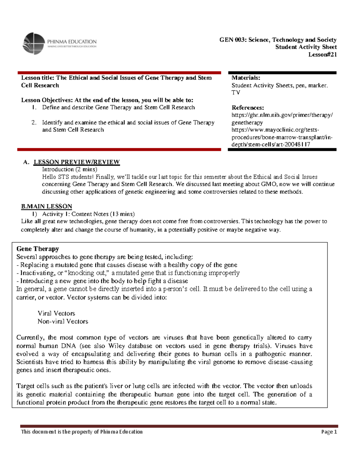 GEN 003 Day 25 Lesson 21 STS SAS - Student Activity Sheet Lesson ...