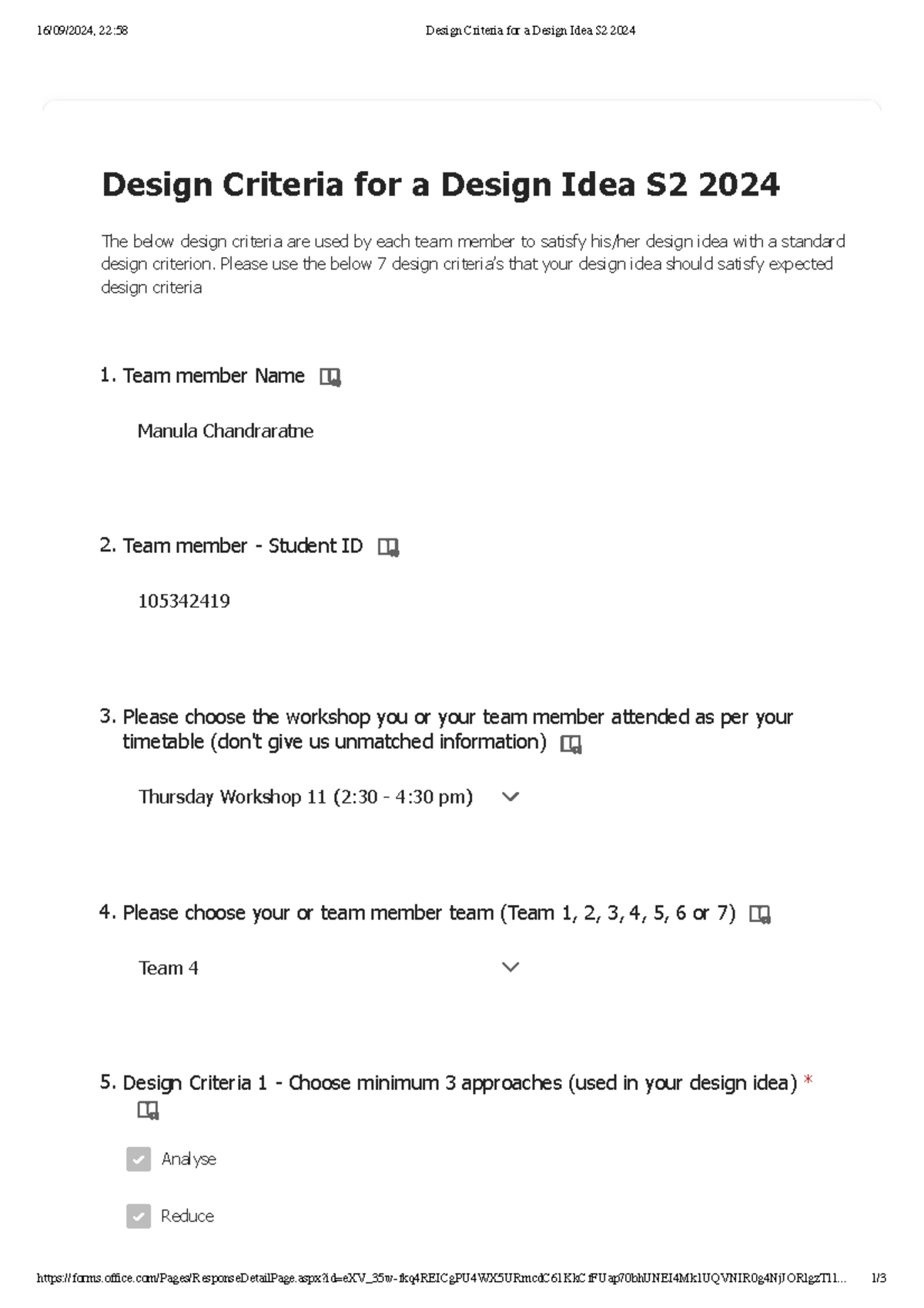 Design Criteria for a Design Idea S2 2024 - Please use the below 7 ...