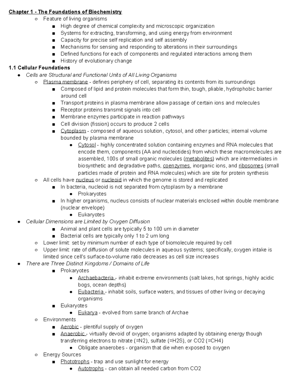 Lehninger Chapter 1 - The Foundations of Biochemistry - Chapter 1 - The ...