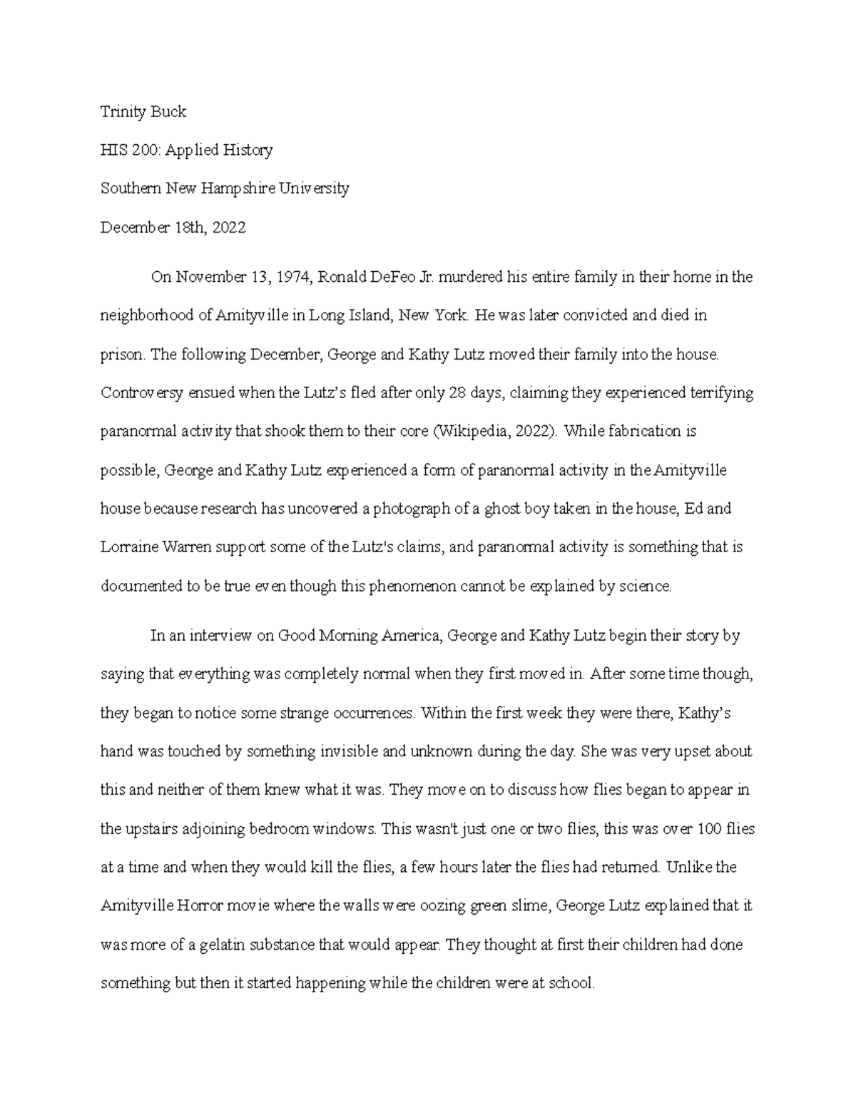 HIS 200 Final Essay - Trinity Buck HIS 200: Applied History Southern ...