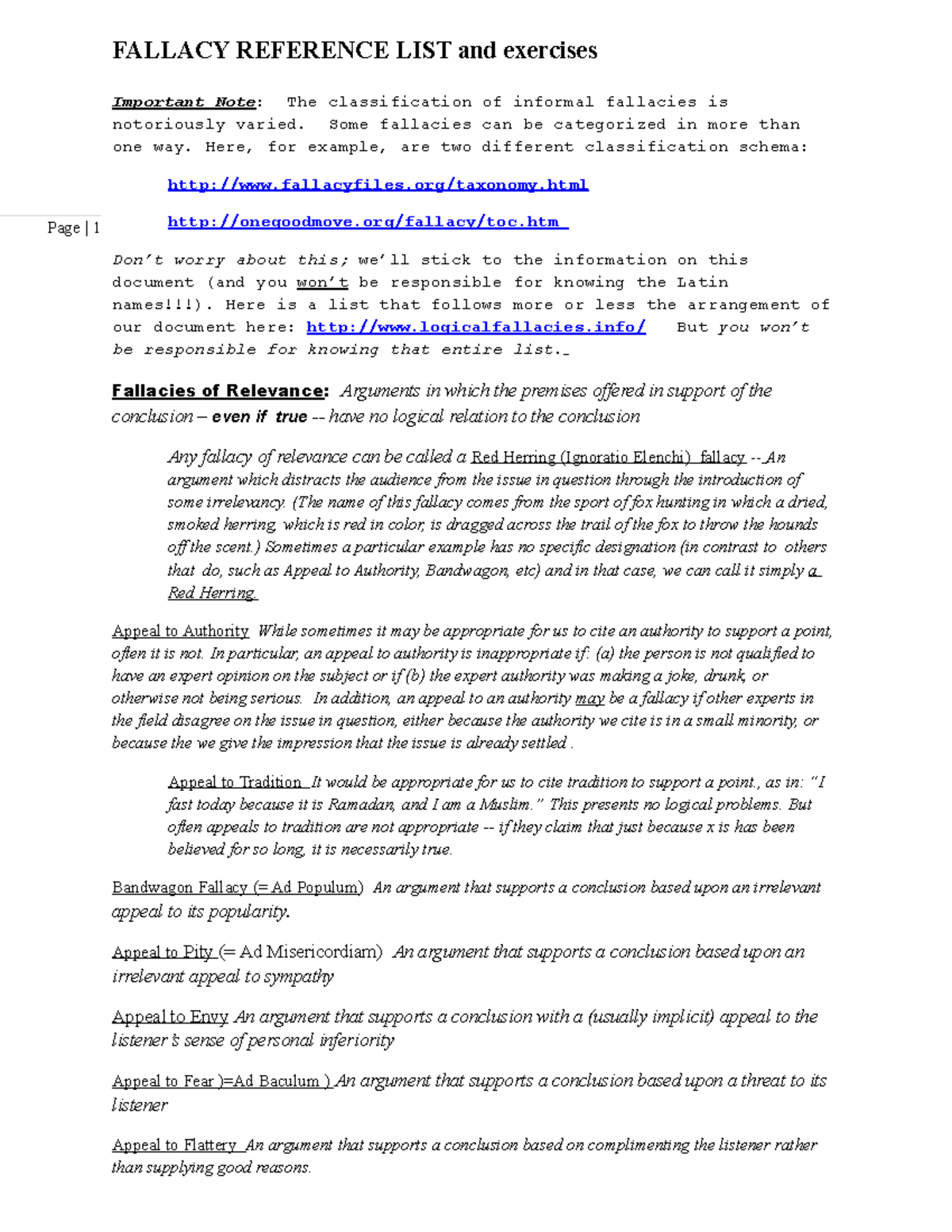 4-Fallaces of Relevance Reference List and Exercises - Page | 1 ...