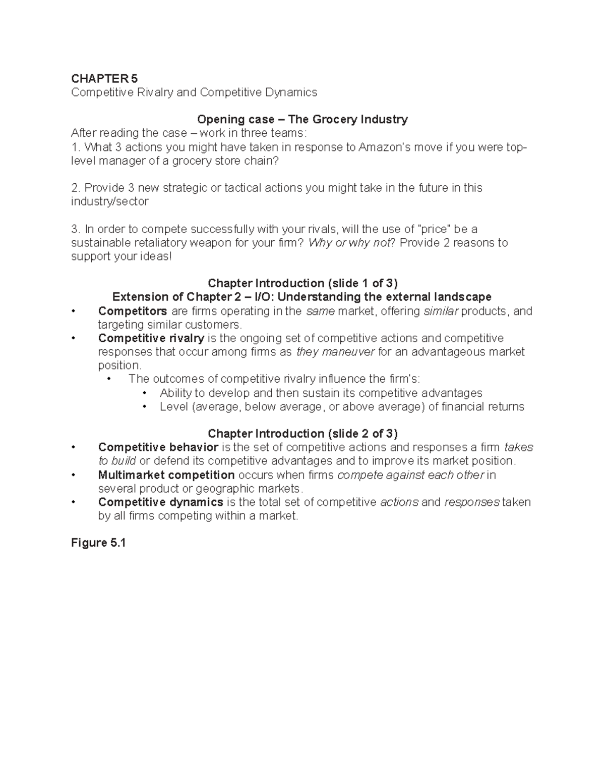 Ch05 - study notes chapter 5 - CHAPTER 5 Competitive Rivalry and ...