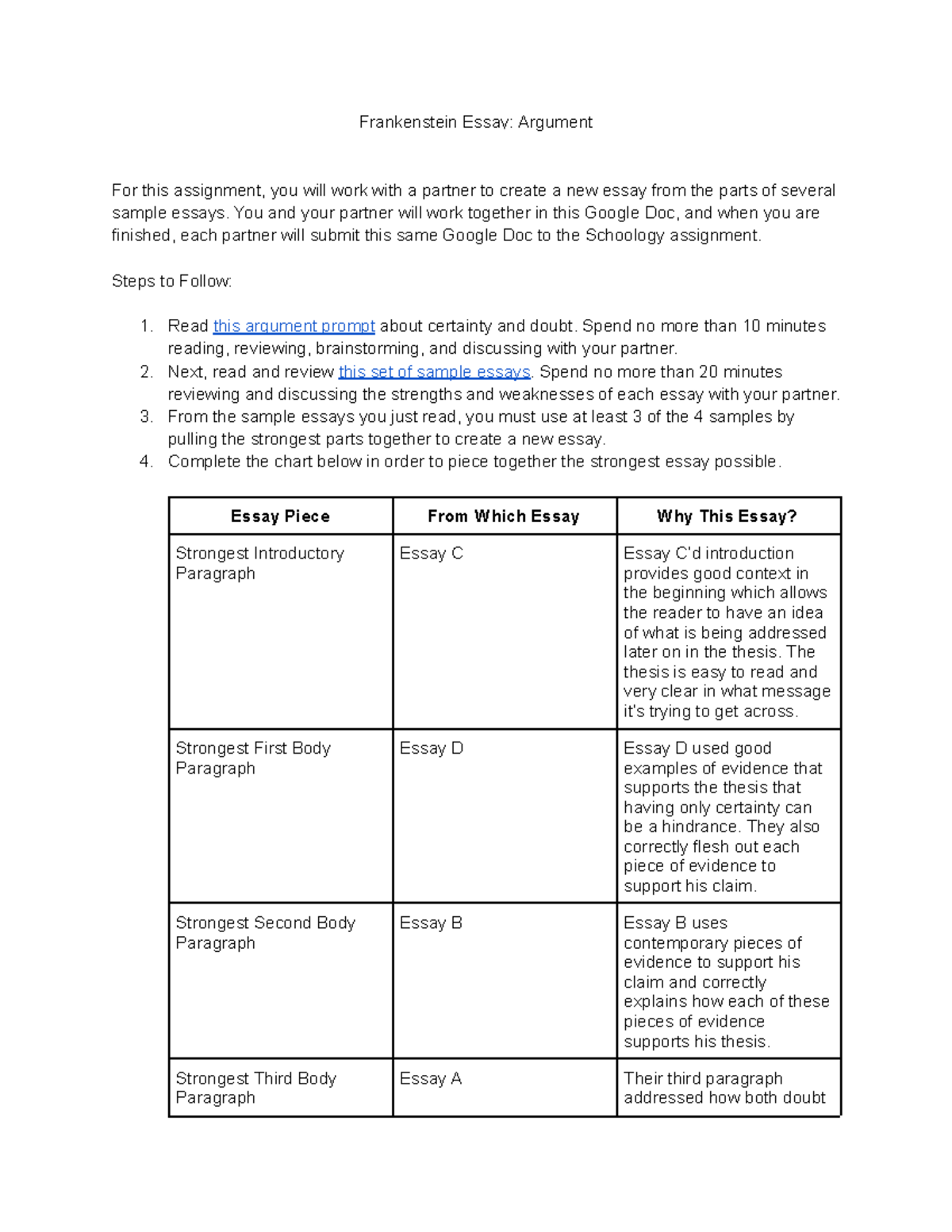Copy of Frankenstein Essay: Argument - Frankenstein Essay: Argument ...