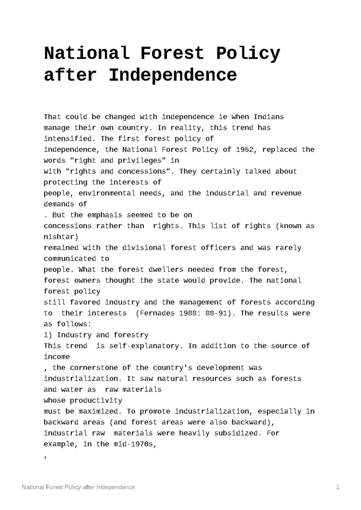 National Forest Policy after Independence - National Forest Policy ...