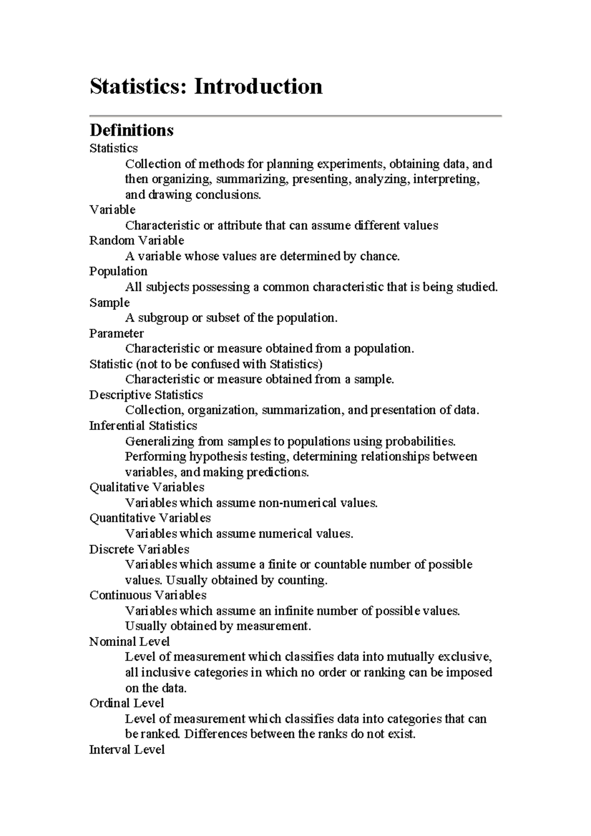 94987420-Statistics-Notes - Statistics: Introduction Definitions ...