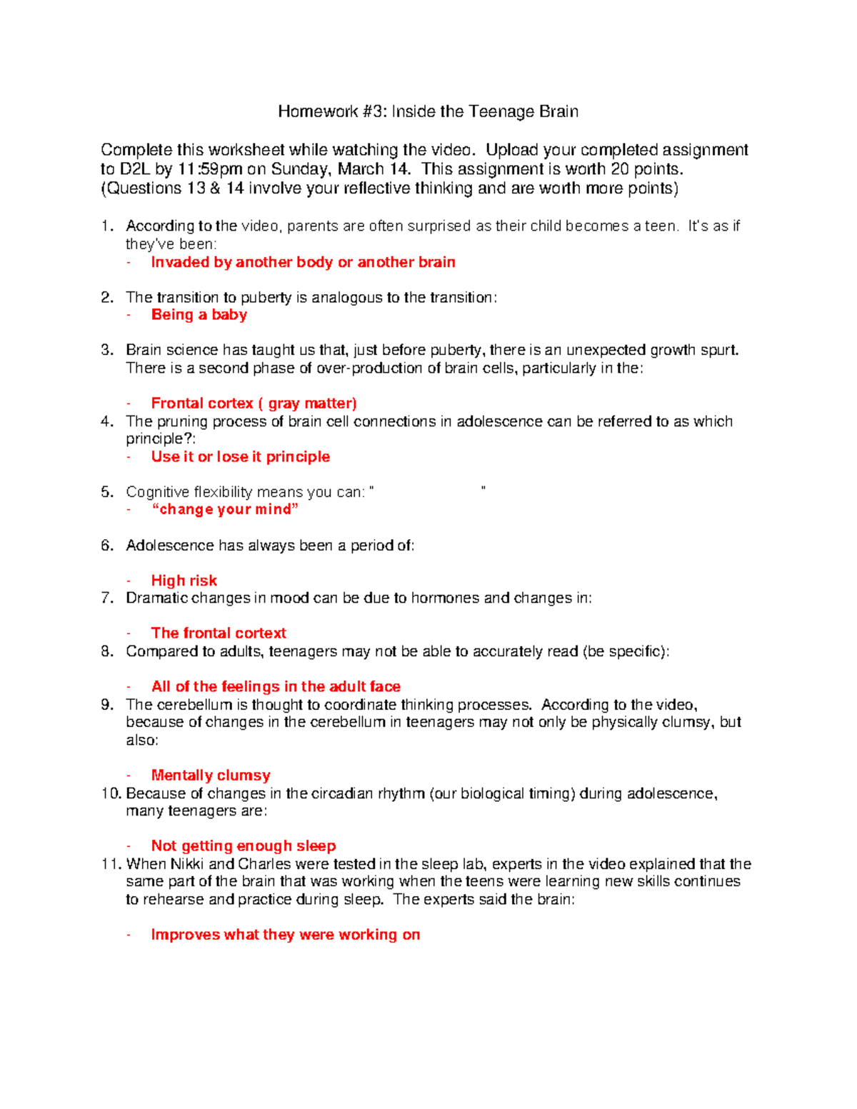 Homework 3 Inside the teenage brain - Homework #3: Inside the Teenage ...