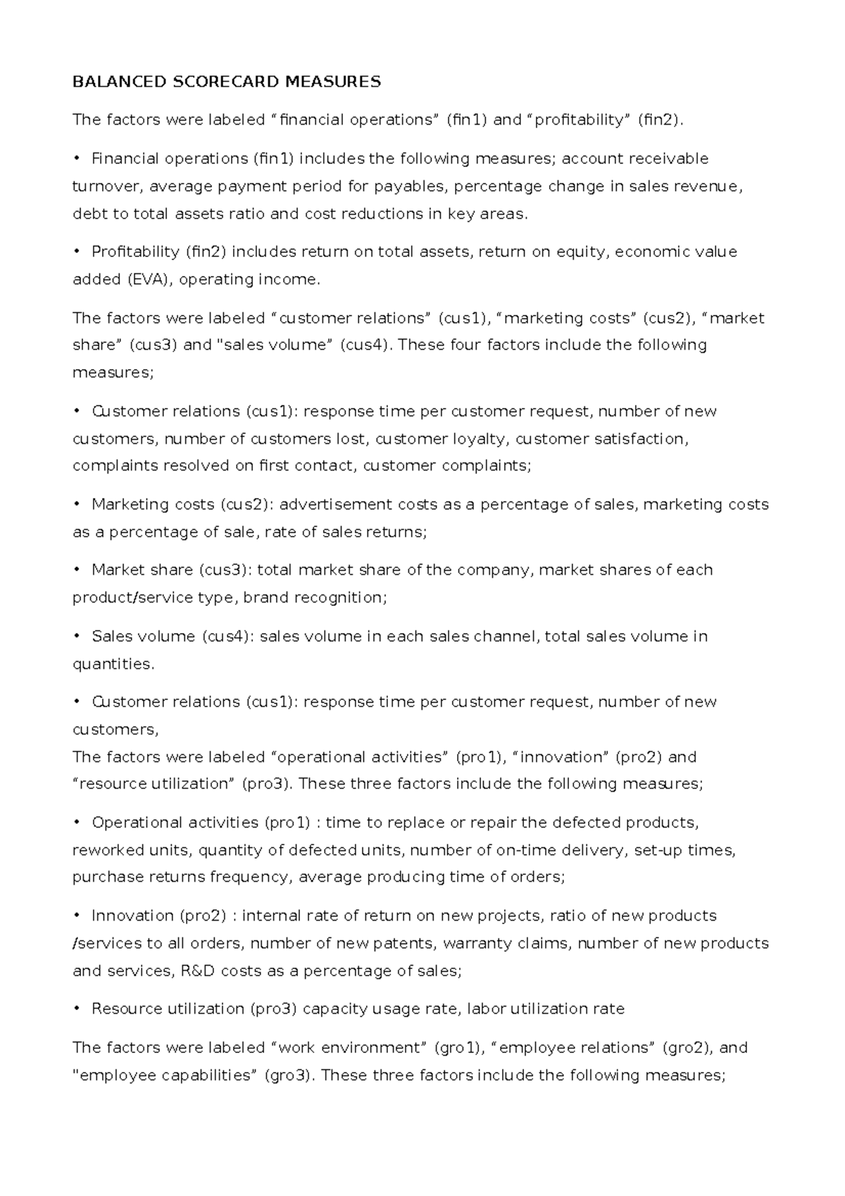 Balanced- Scorecard- Measures - BALANCED SCORECARD MEASURES The factors ...