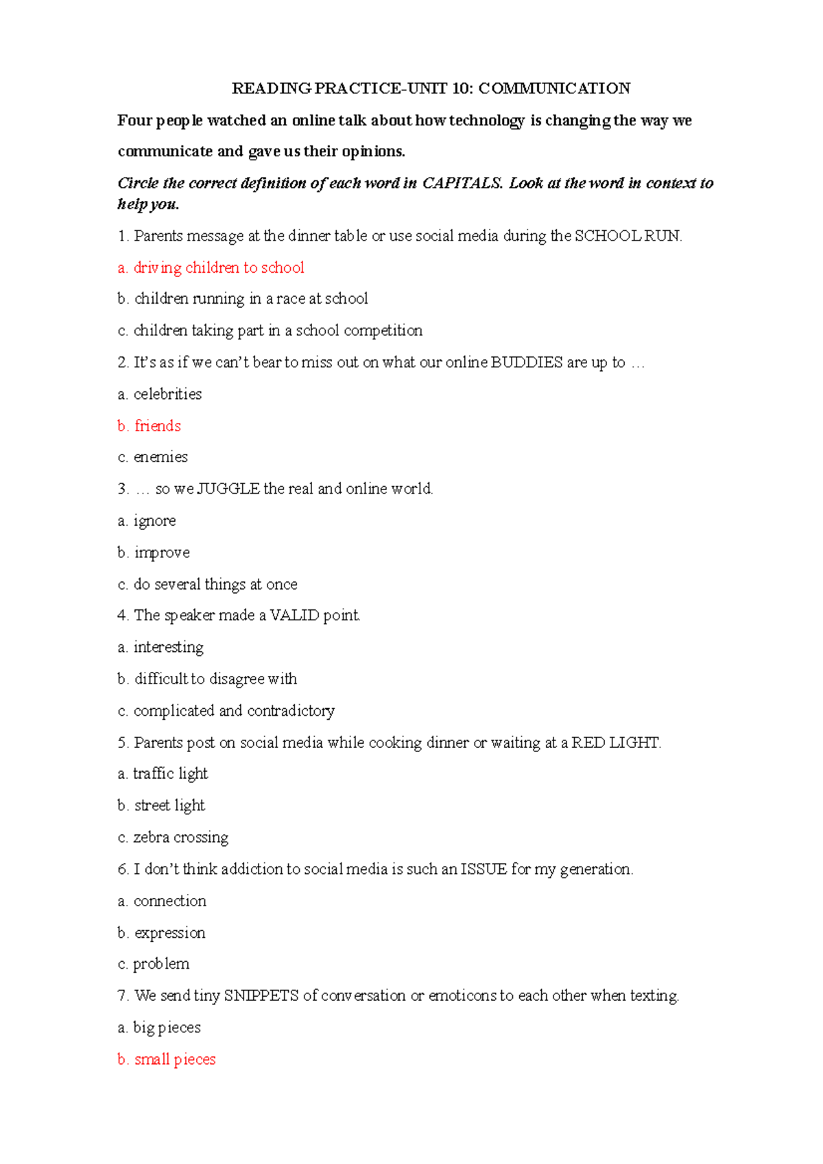 Reading Practice UNIT 10- Communication - READING PRACTICE-UNIT 10 ...