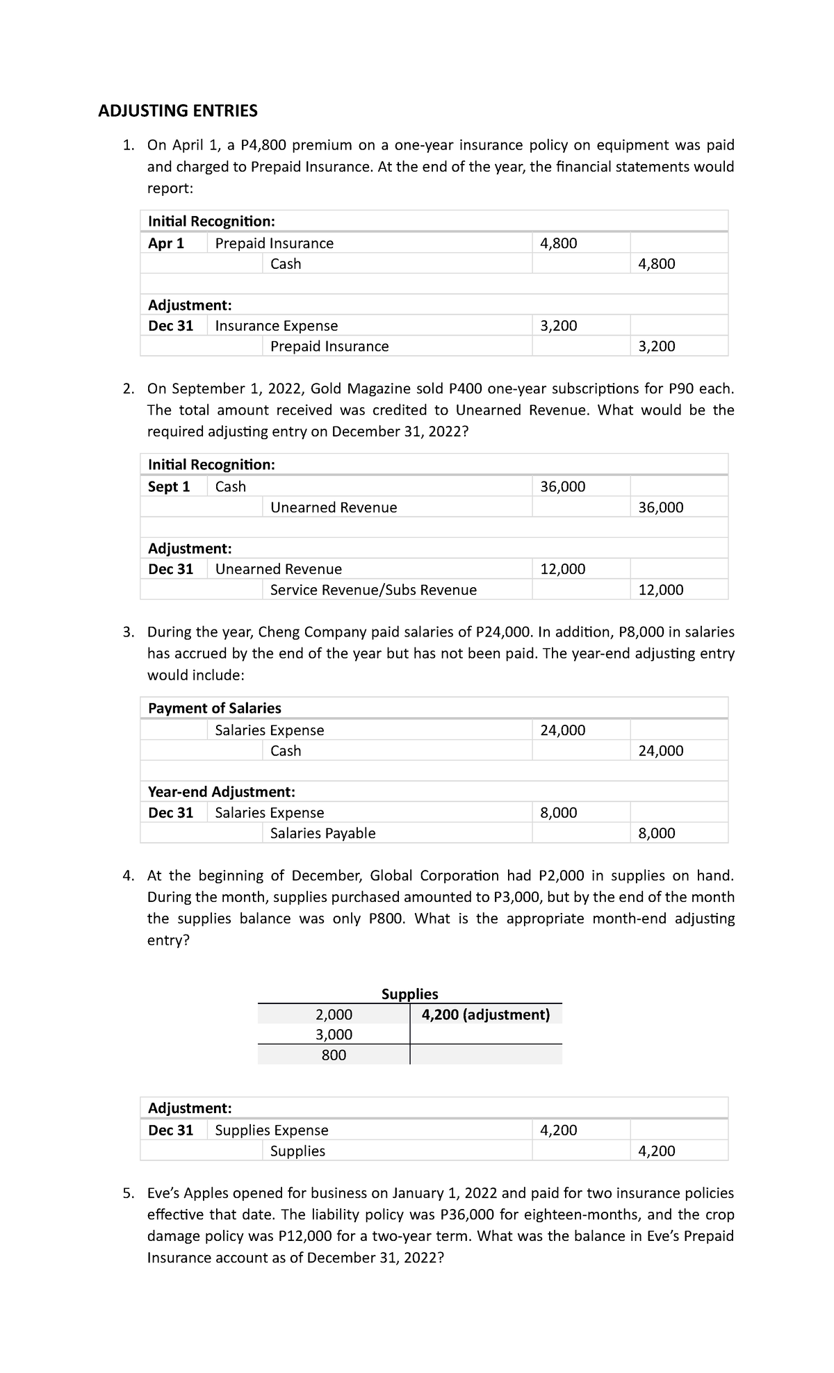 Adjusting-Entries - Accounting cycle - ADJUSTING ENTRIES On April 1, a ...