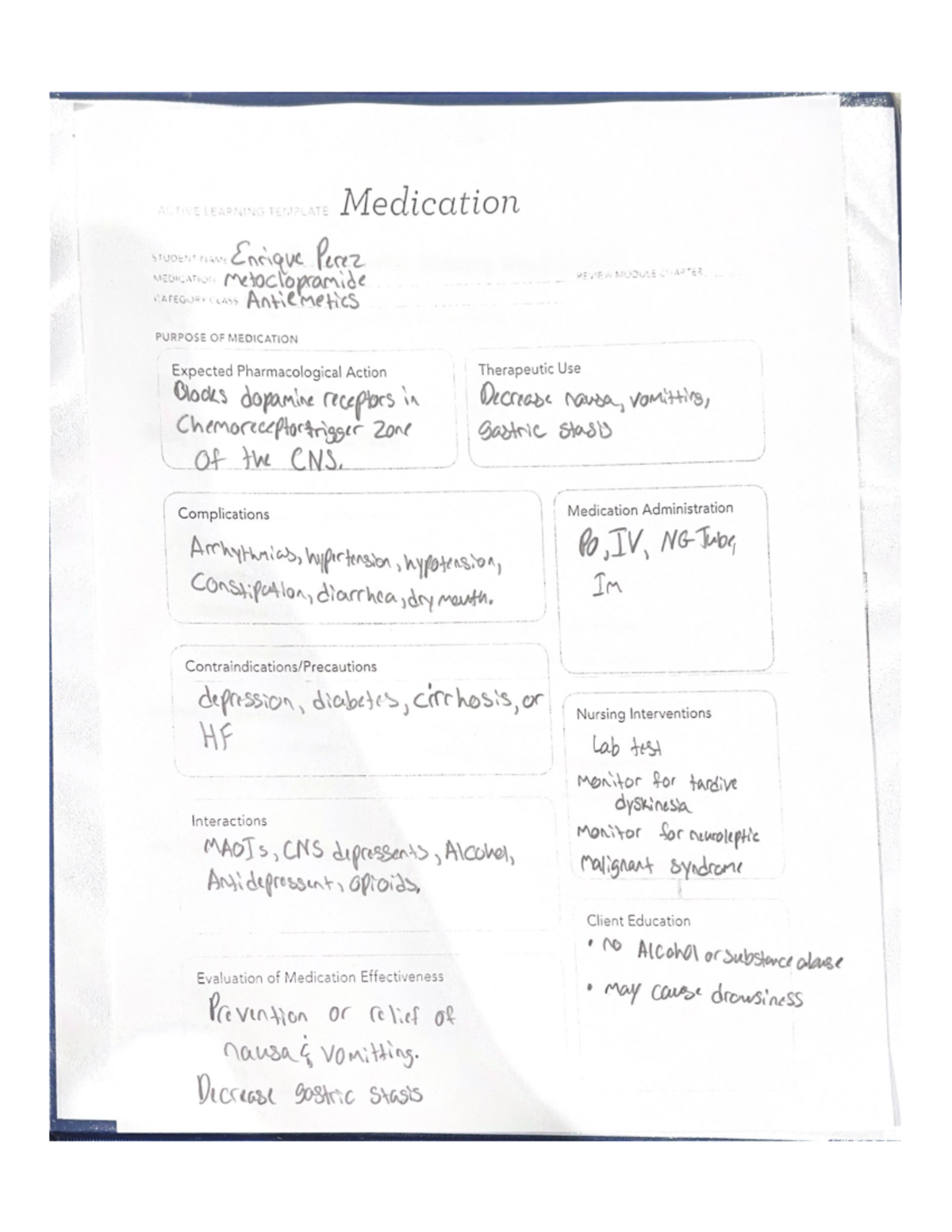Medication Cards 06-14-24 - ACTIVE LEARNING TEMPLATE Medication Enrique ...