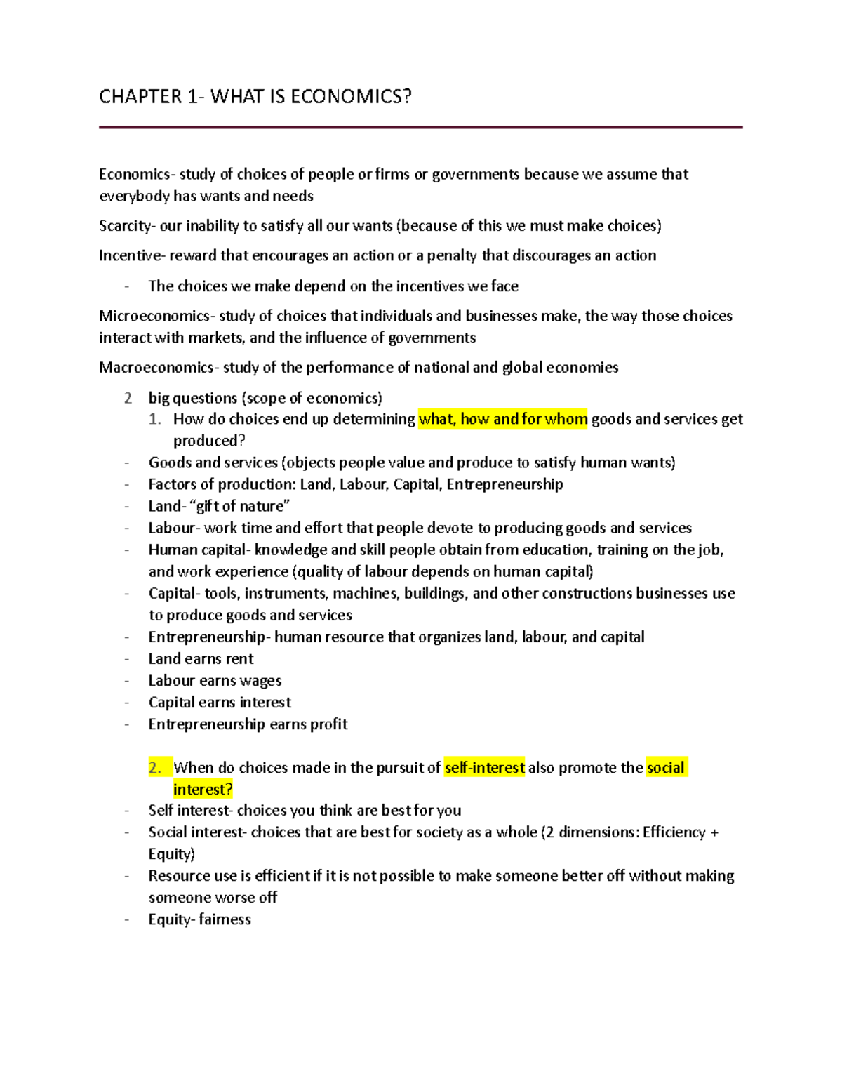 Chapter 1 ppt - CHAPTER 1- WHAT IS ECONOMICS? Economics- study of ...