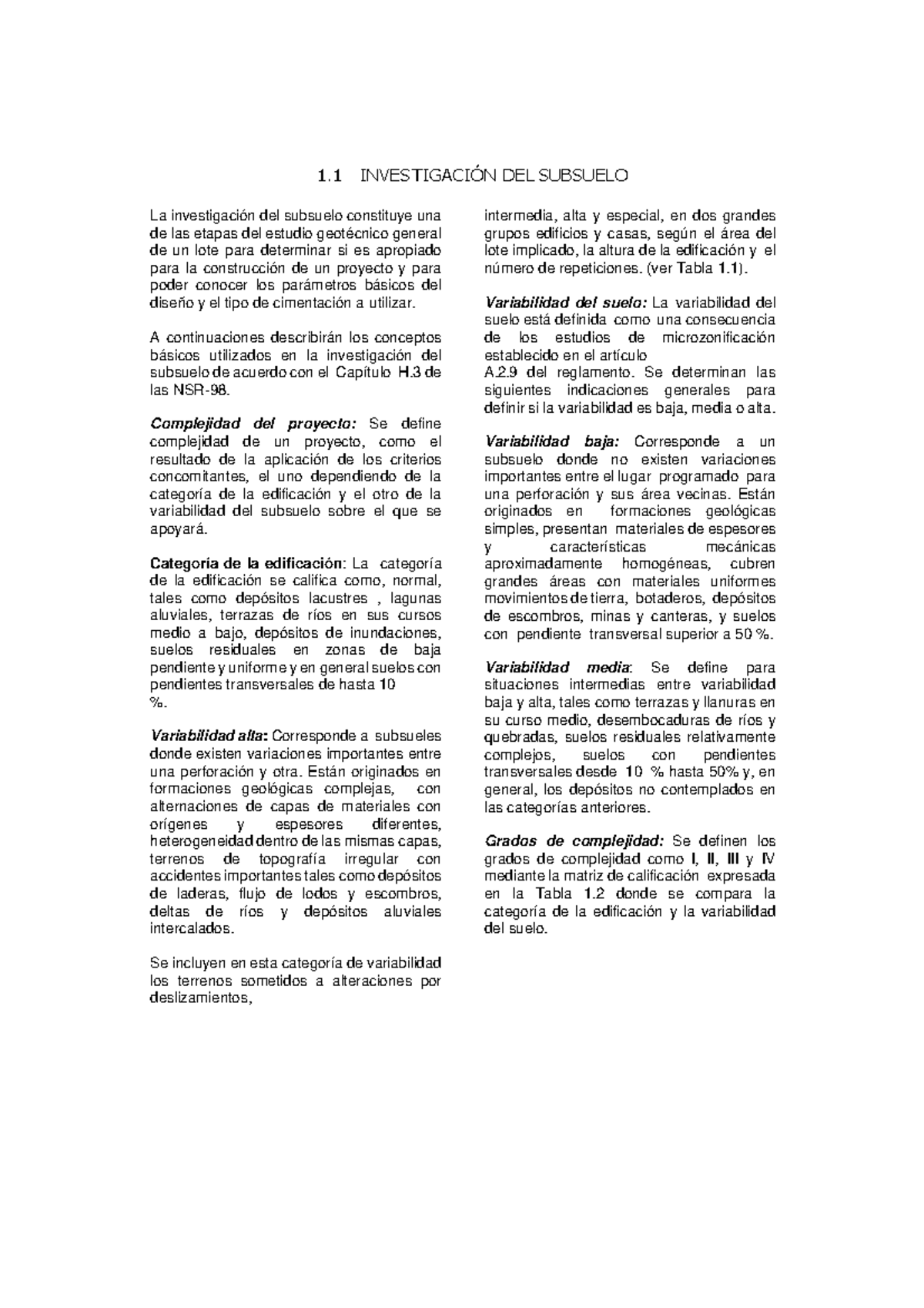 Investigacion DEL Subsuelo - 1 DEL SUBSUELO La del subsuelo constituye ...