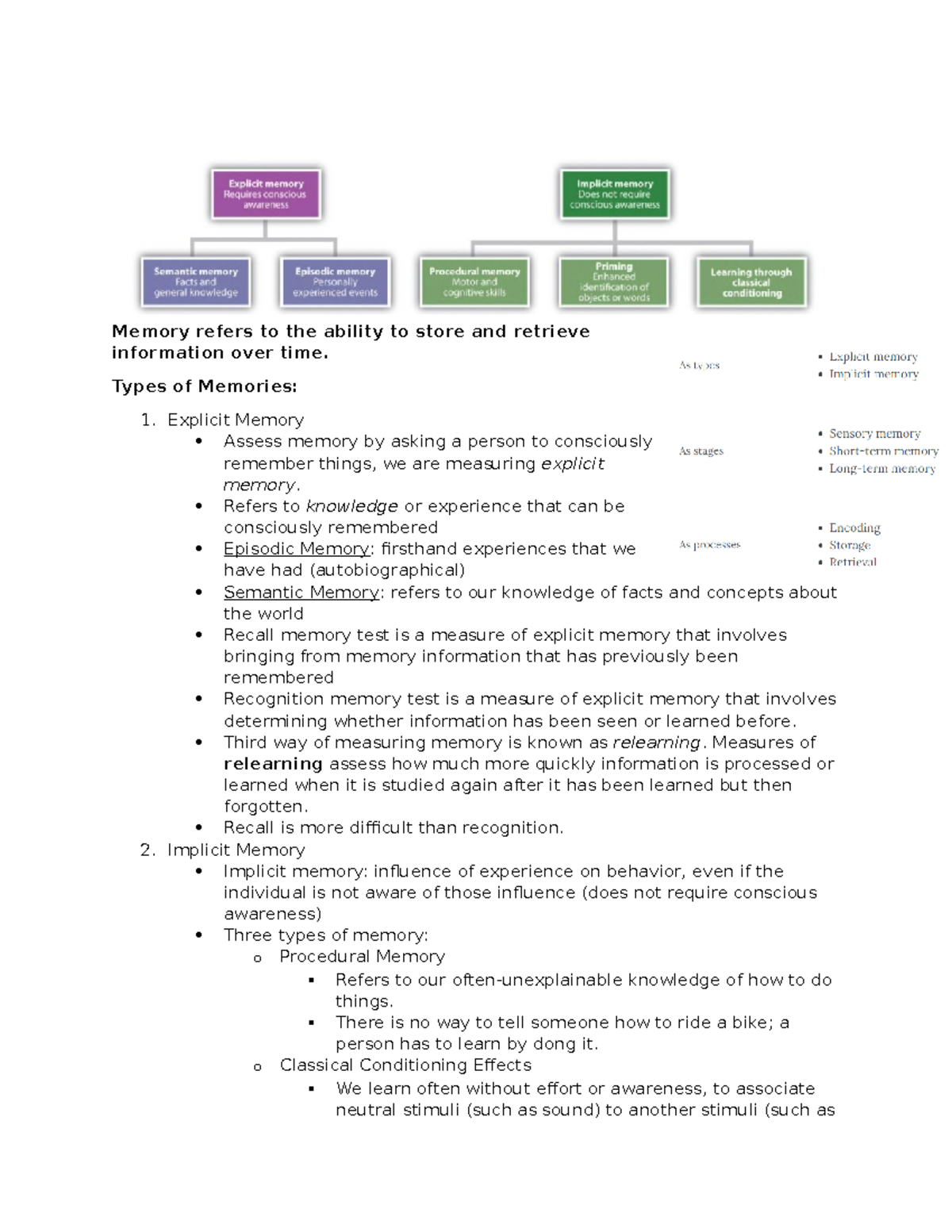 Chapter 8 Textbook - James Richert Lec Notes - Memory refers to the ...