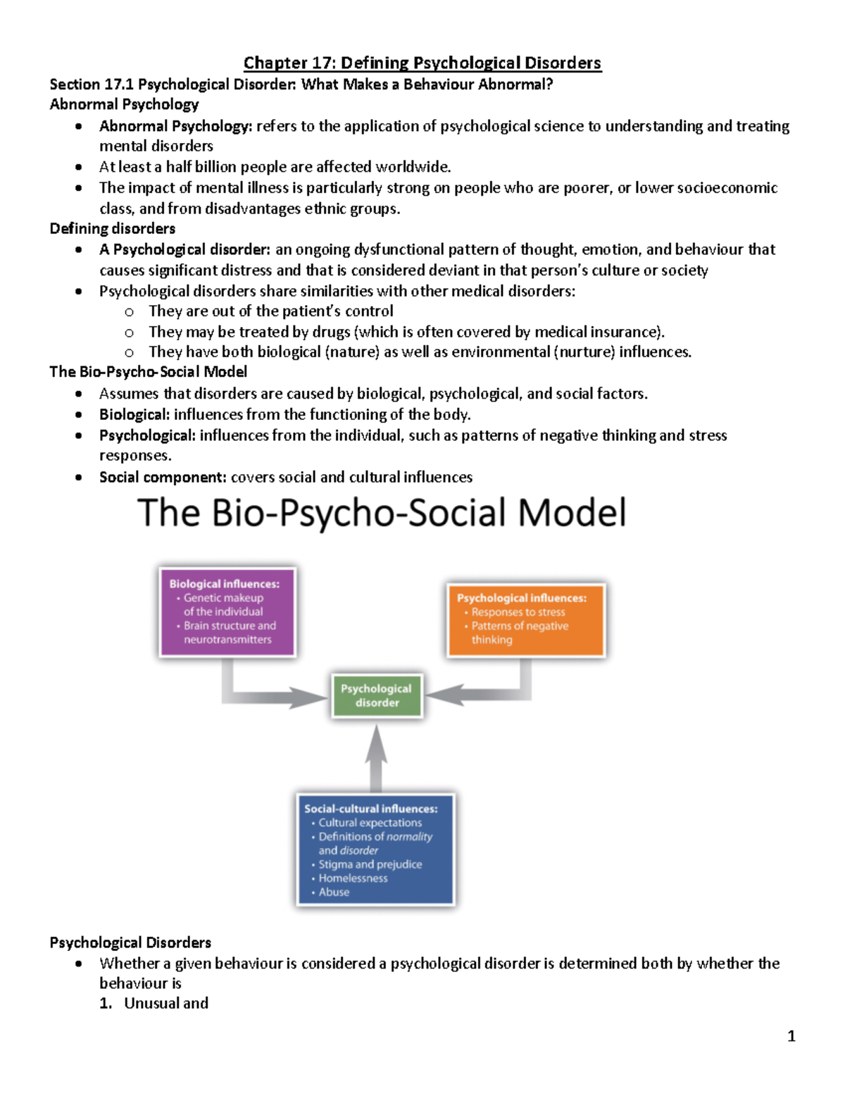 Chapter 17 - psychology 121 - Chapter 17: Defining Psychological ...