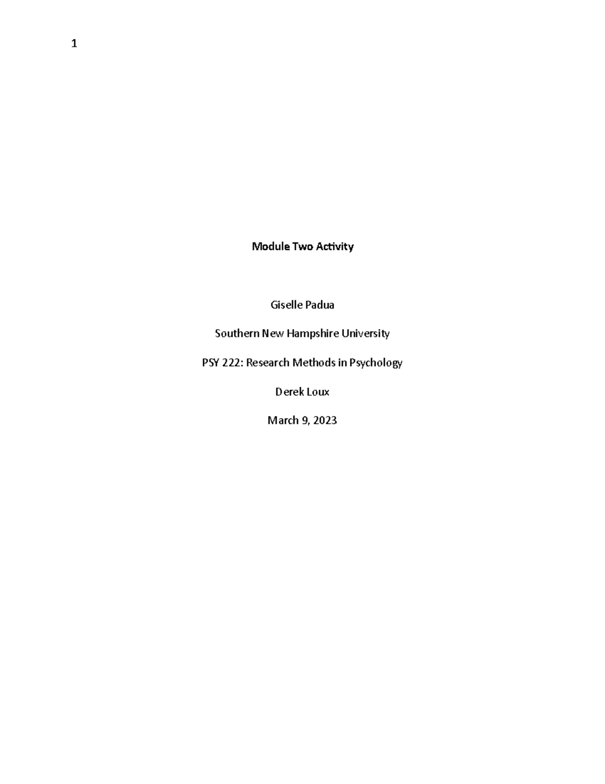 PSY222 Module Two Activity - Module Two Activity Giselle Padua Southern ...
