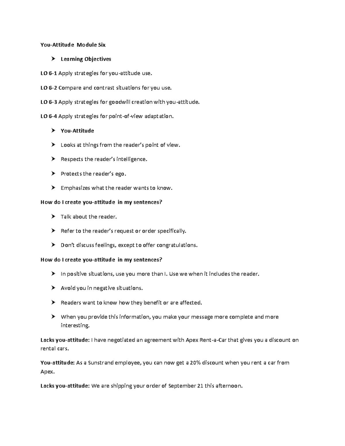 Notes Module 6 - Practice for quiz - You-Attitude Module Six Learning ...