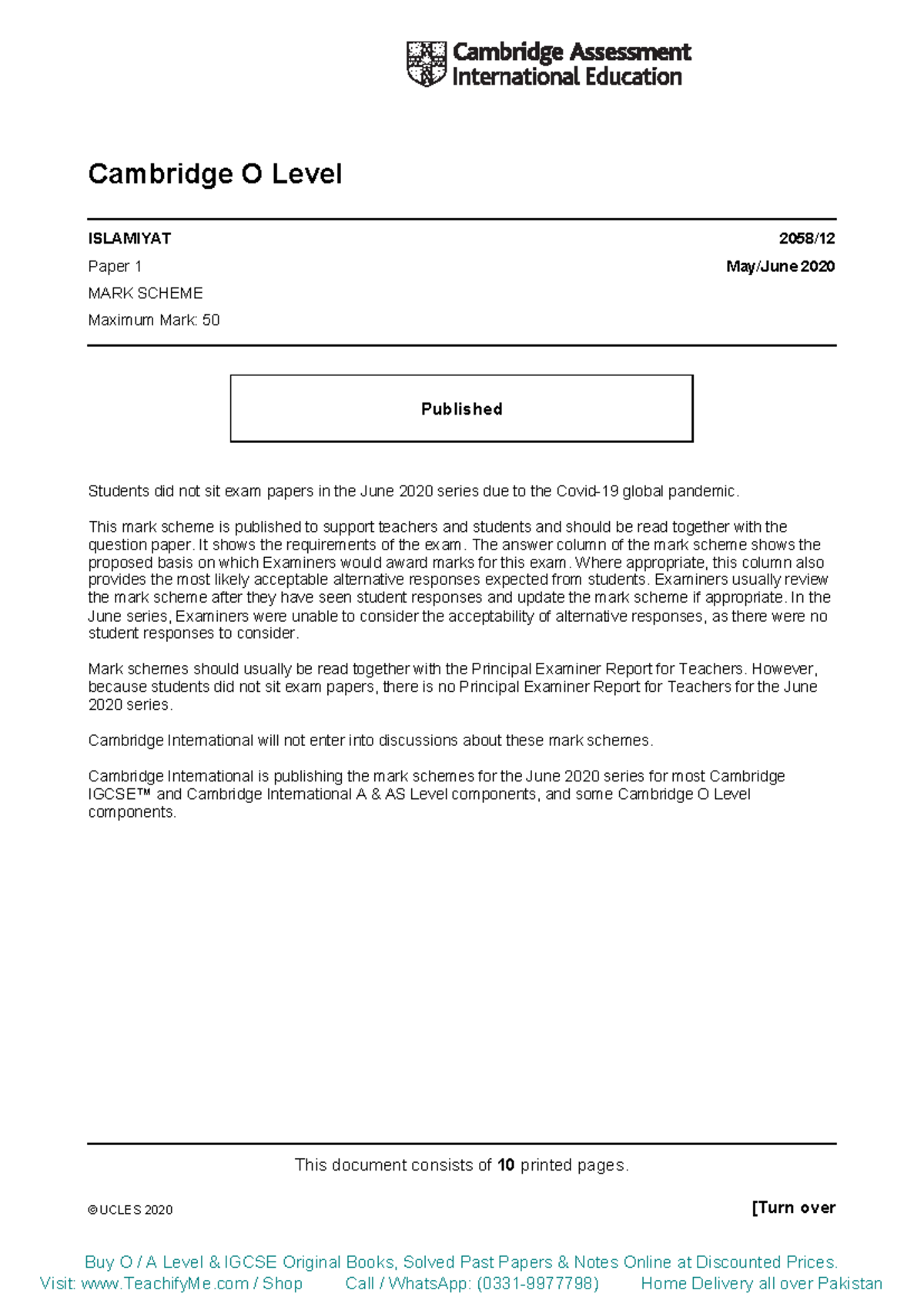 2058 s20 ms 12 - This document consists of 10 printed pages. © UCLES ...