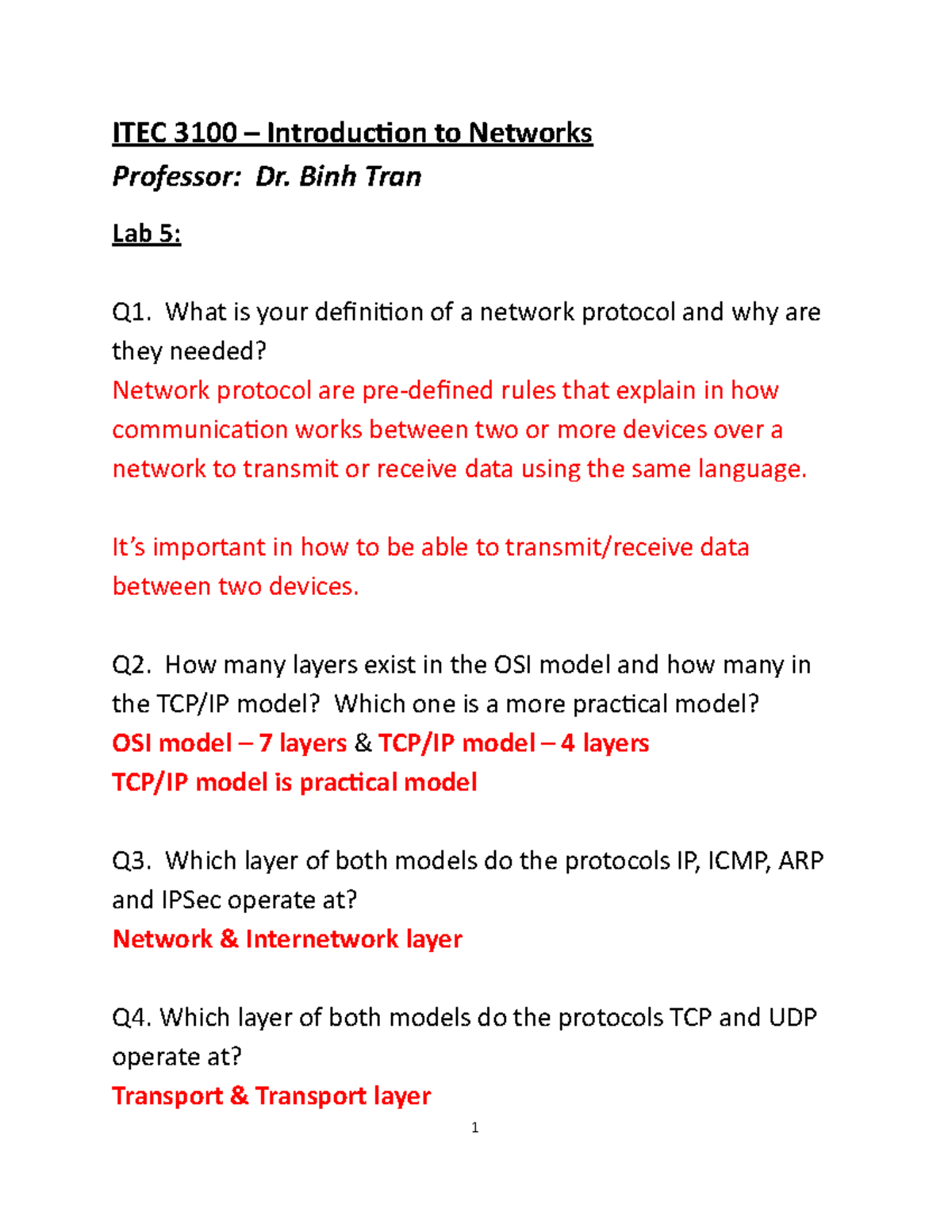 ITEC3100-Lab5 - Lab assignment - ITEC 3100 – Introduction to Networks ...