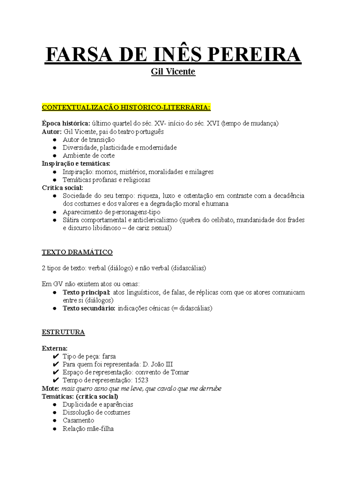 Farsa de Inês Pereira - resumos - FARSA DE INÊS PEREIRA Gil Vicente ...