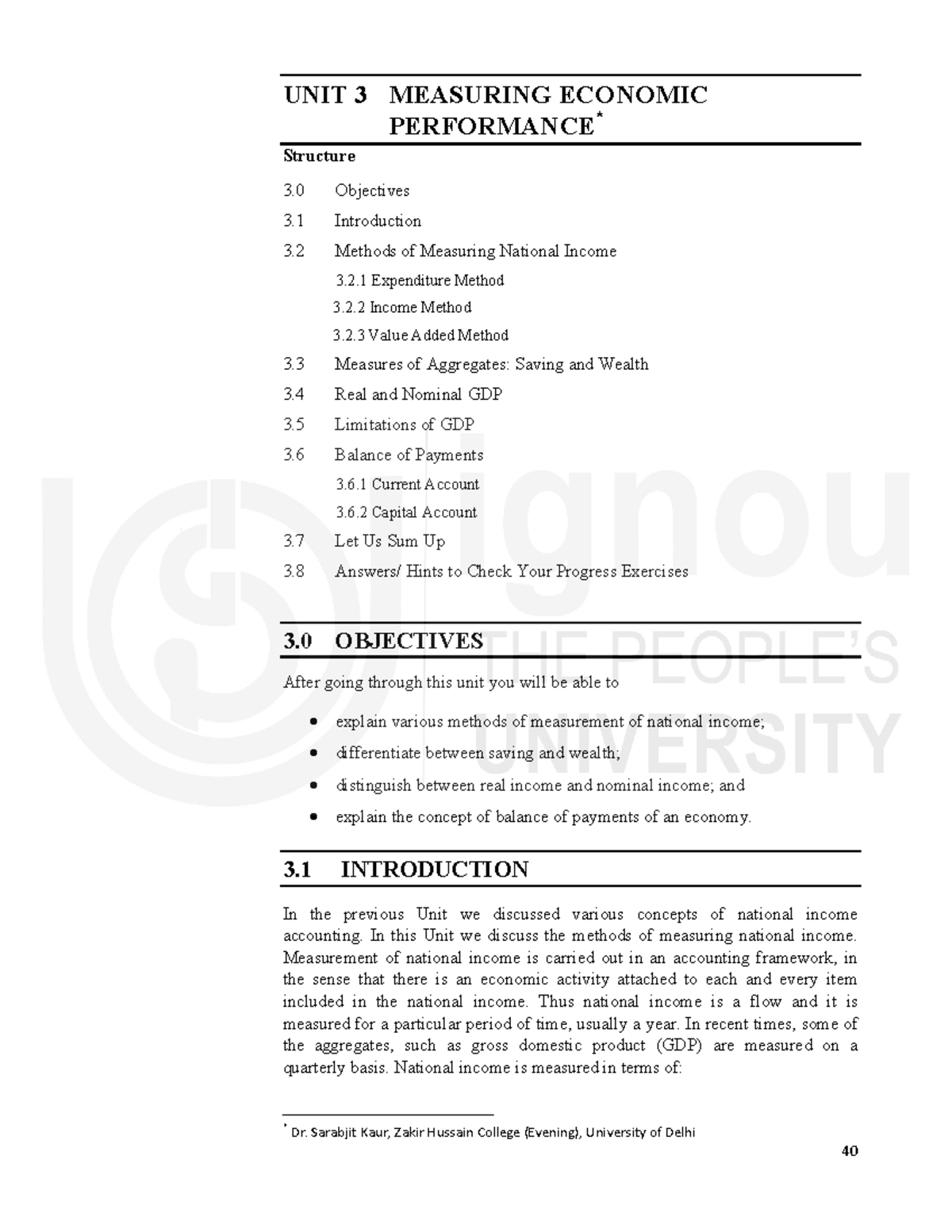 Unit-3 - Notes - UNIT 3 MEASURING ECONOMIC PERFORMANCE * Structure 3 ...