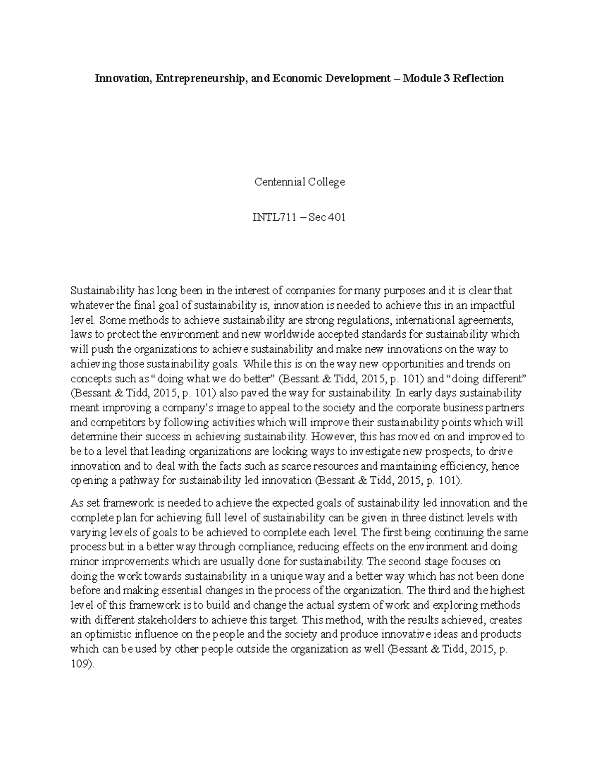 INTL 711 - Module 3 Reflection - Innovation, Entrepreneurship, and ...