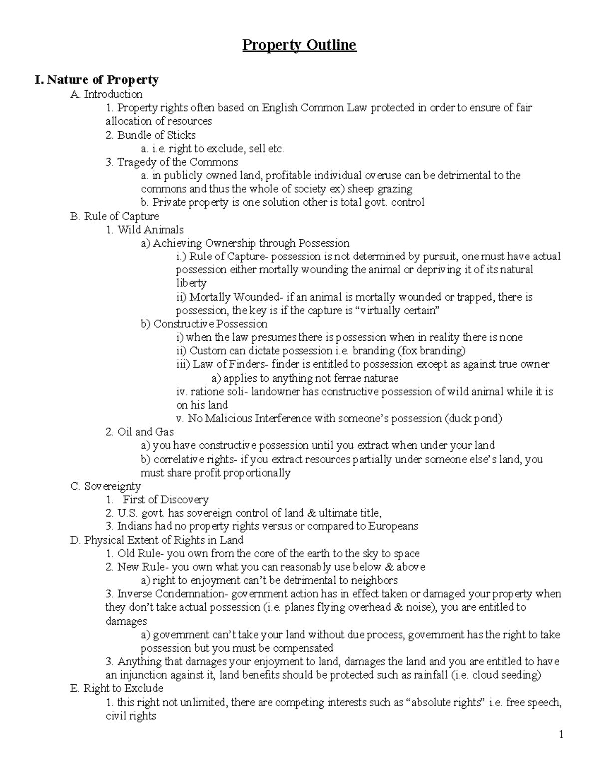 Propertydoc - Outline - Property Outline I. Nature of Property A ...